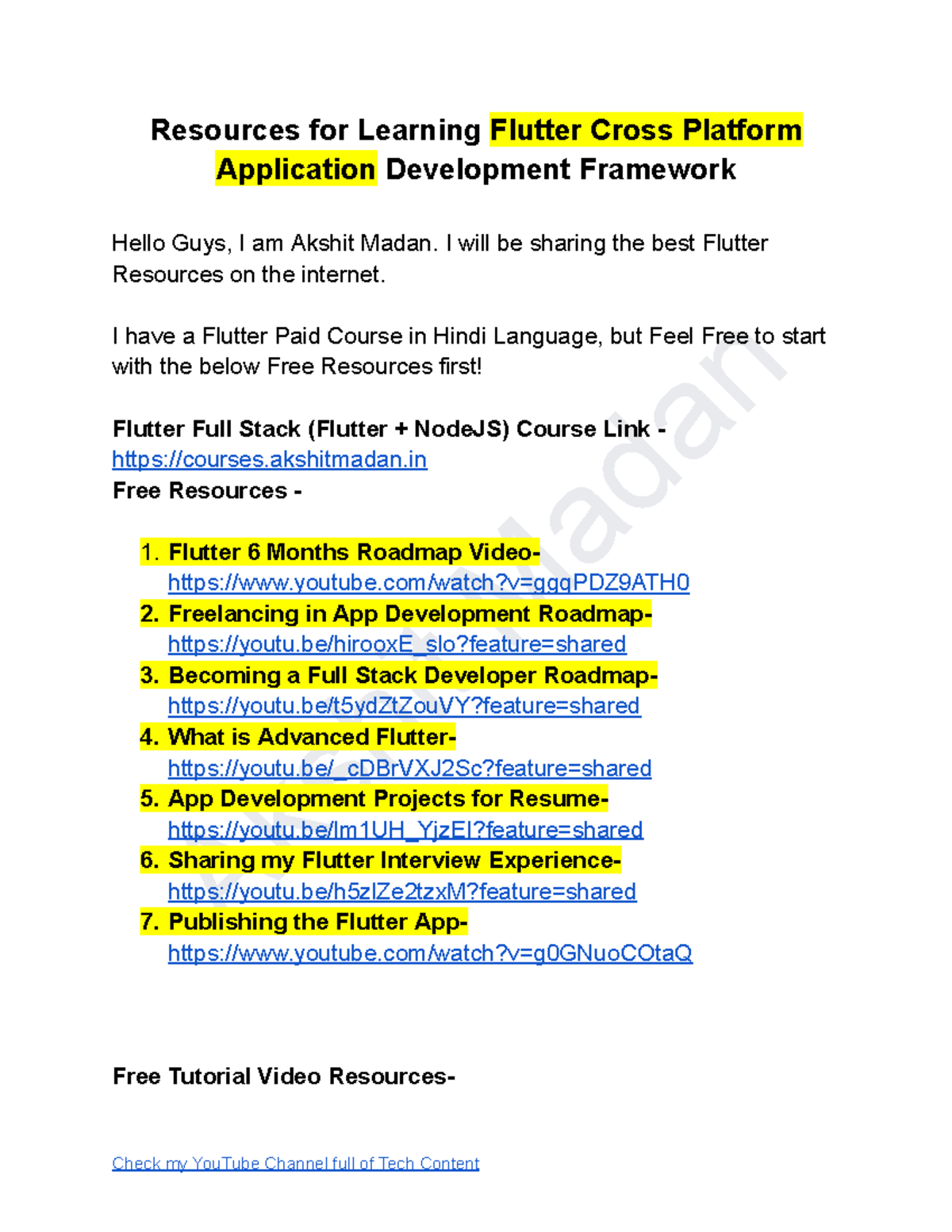 Best Flutter Resources - Akshit Madan Resources for Learning Flutter Cross Platform Application ...