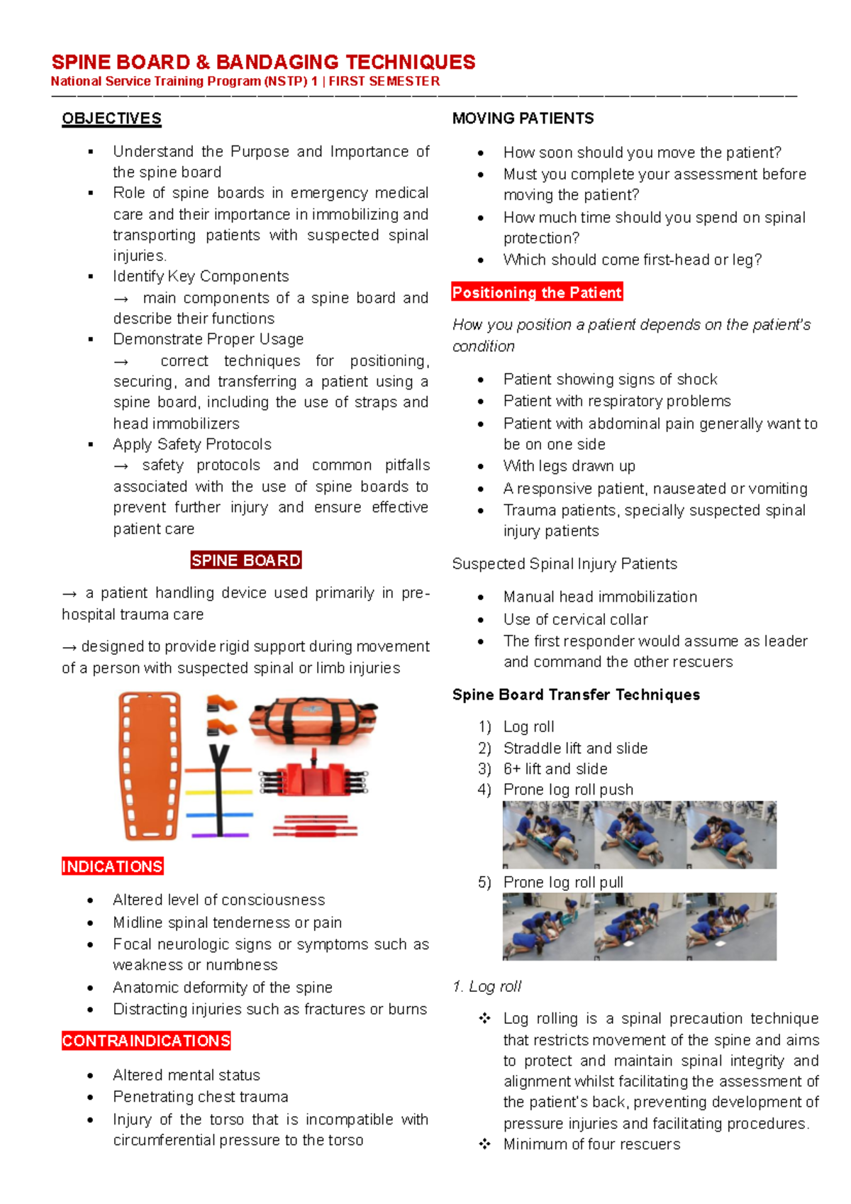 spine board and bandaging techniques - SPINE BOARD & BANDAGING ...