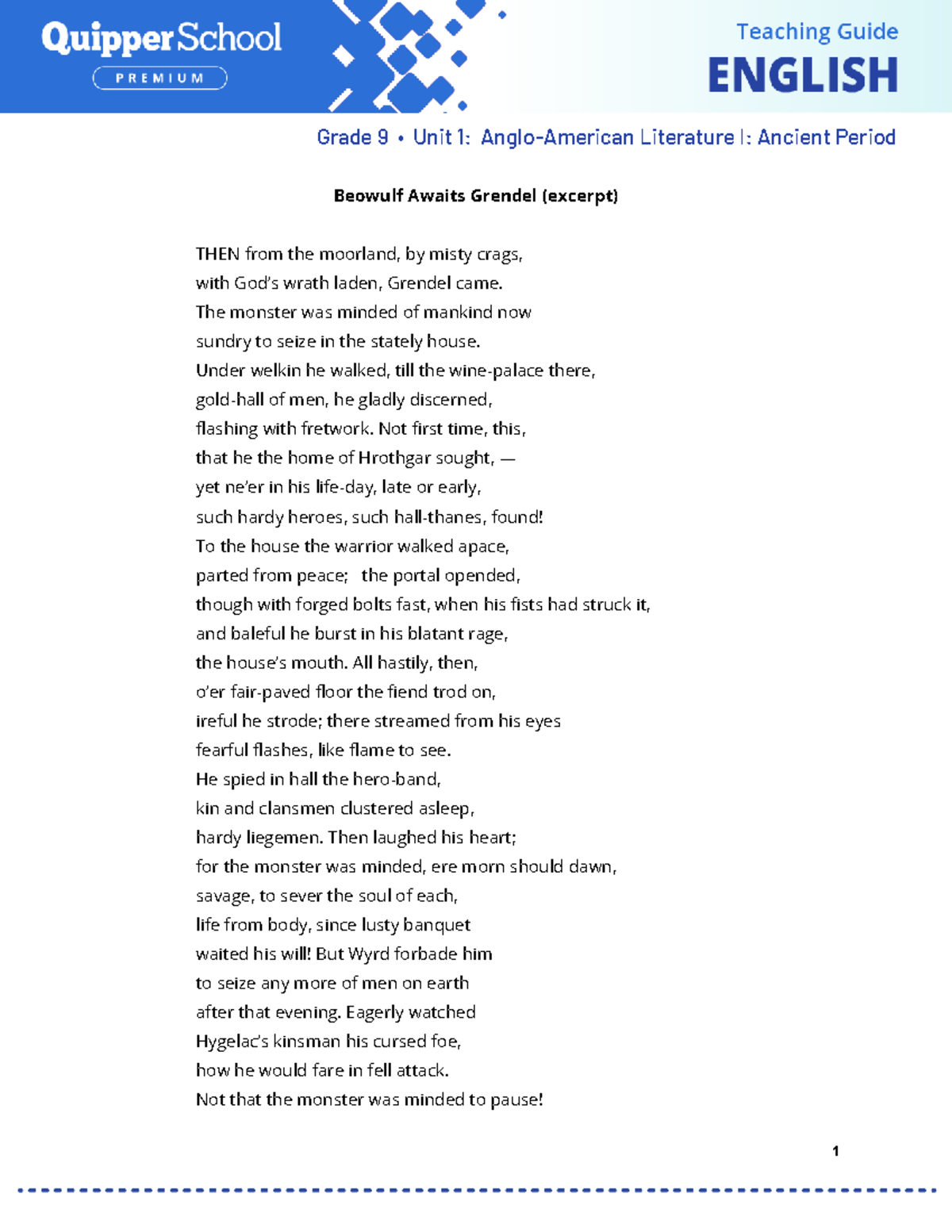 ME Eng 9 Q1 0104 AR Featured Selection - Beowulf - Grade 9 • Unit 1 ...