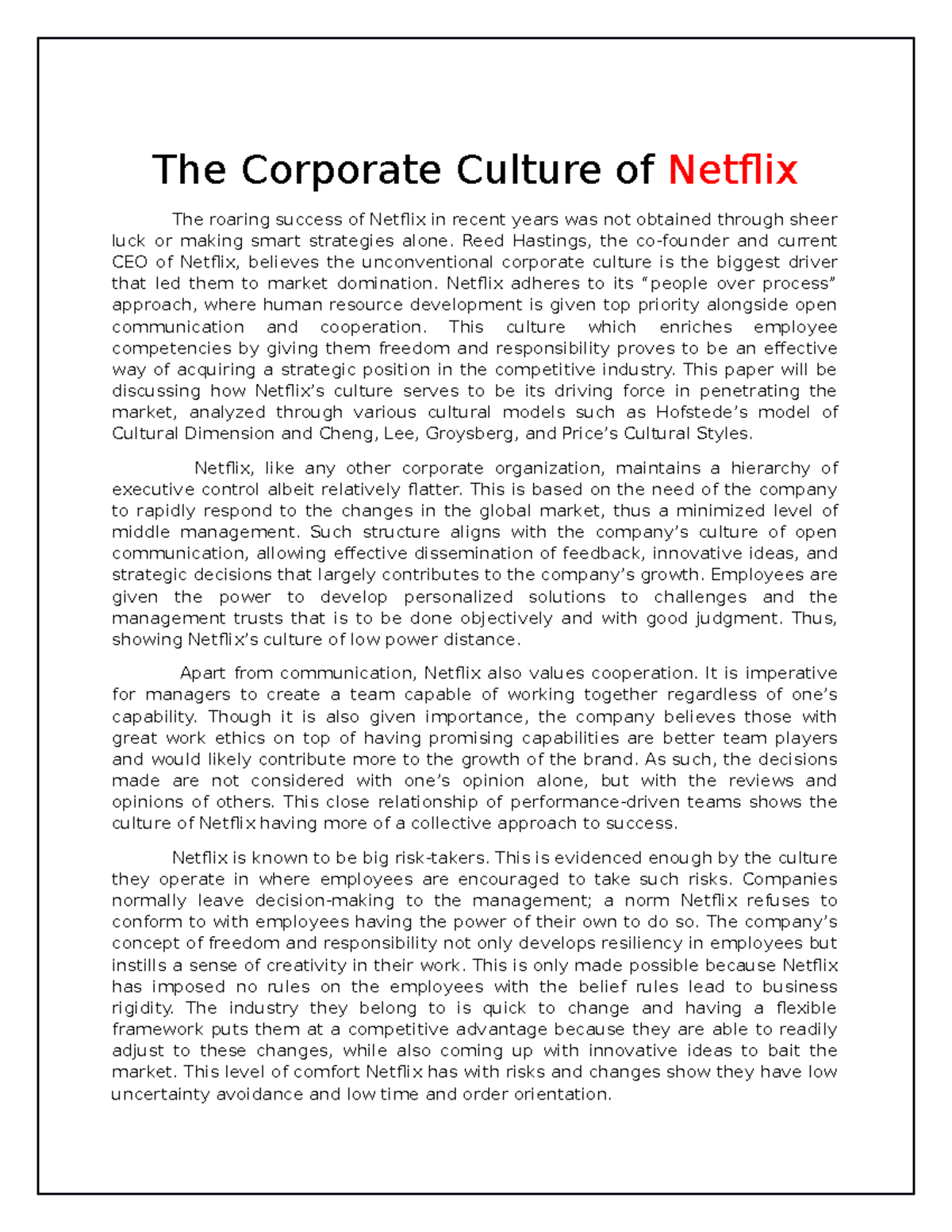 Netflix: A Look on its Corporate Culture - The Corporate Culture of ...