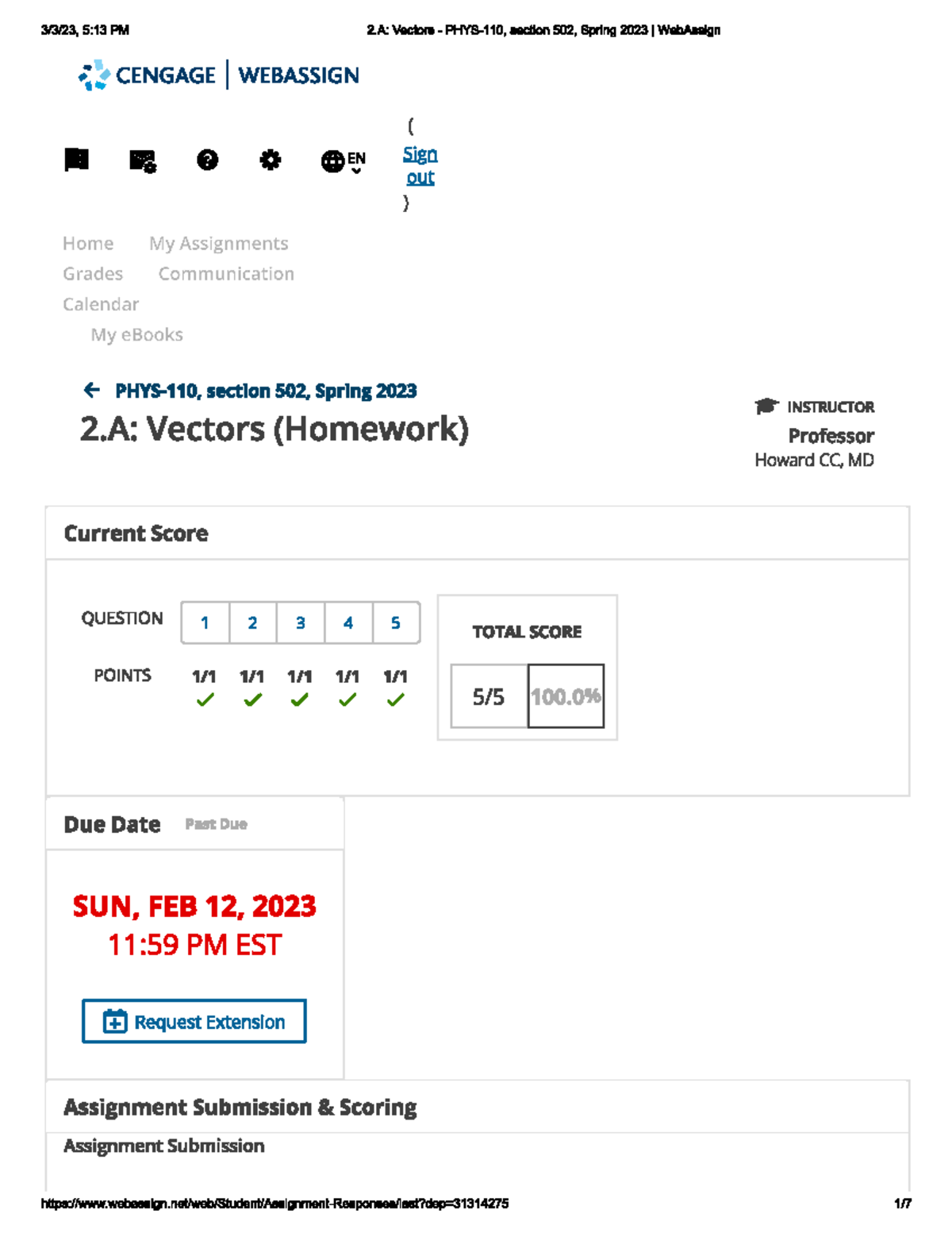 2A Vectors Homework - Assignment on webassign - PHYS 110 - Studocu