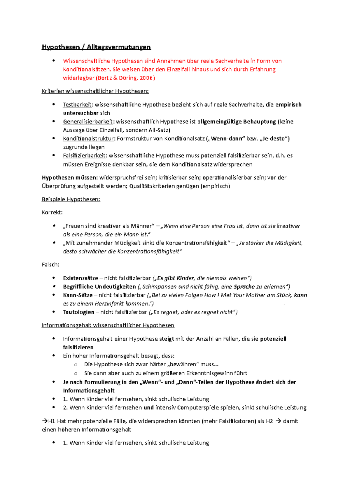Hypothesen - Vorlesungsnotizen 4 - Hypothesen / Alltagsvermutungen ...
