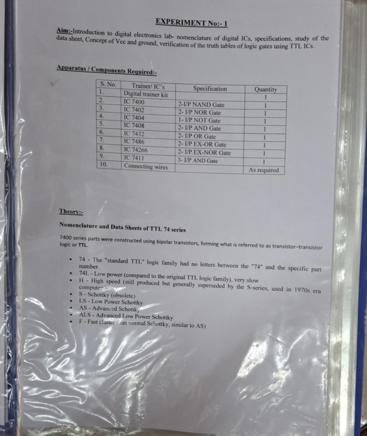 Digital Experiment 7 - Ece practical - EXPERIMENT No:- 1 Aim:-Introduction to digital ...