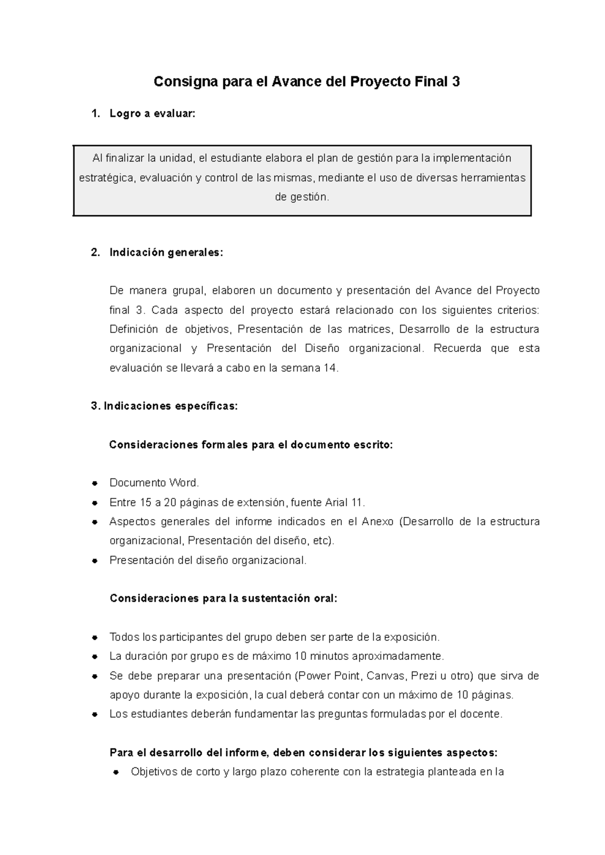 Safari - ninguna - Consigna para el Avance del Proyecto Final 3 Logro a evaluar: Indicación ...