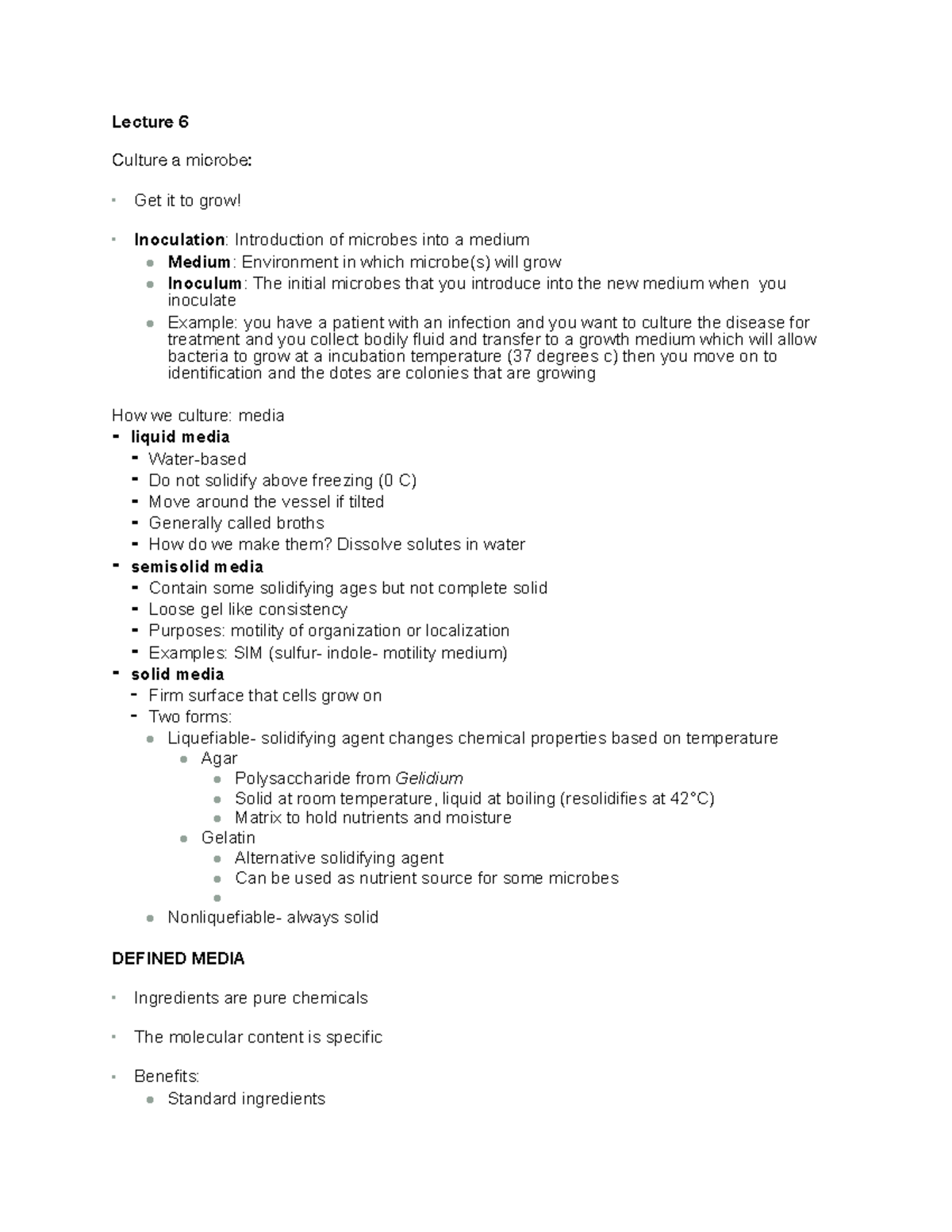 Biology notes - Lecture 6 Culture a microbe: Get it to grow ...