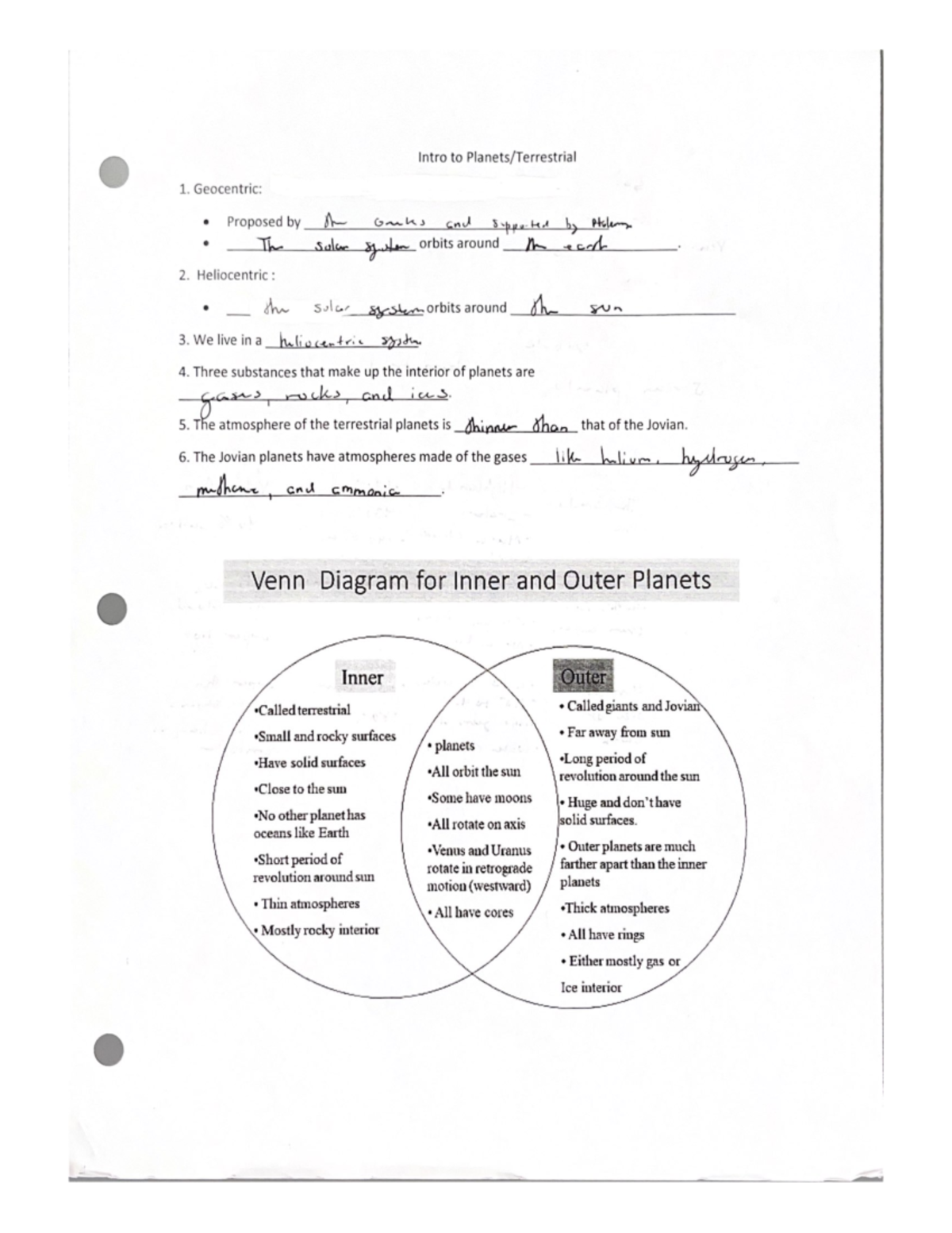 Intro to Planets Terrestrial Notes - Studocu