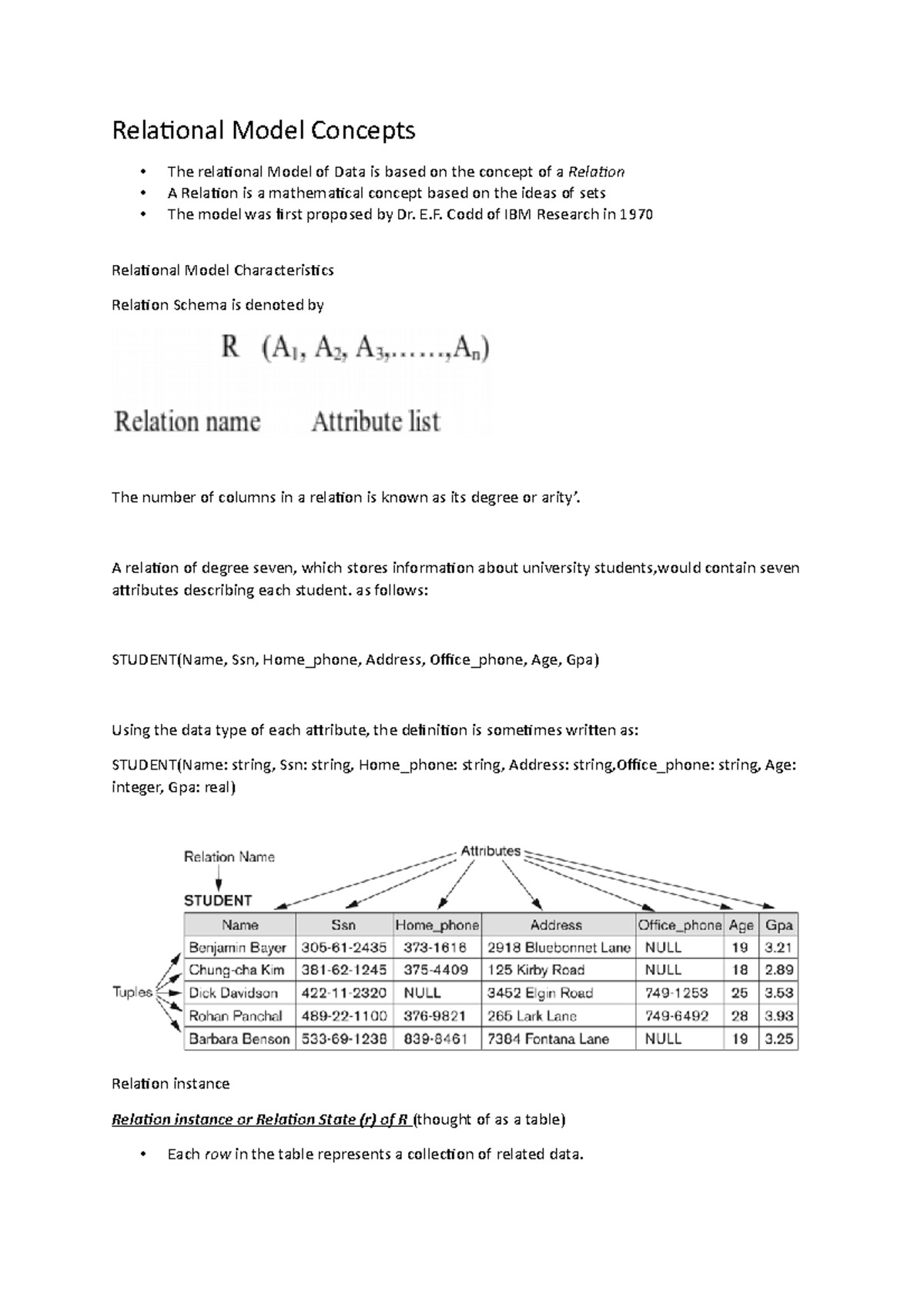 DBSA- Relational Model - Relational Model Concepts The relational Model ...