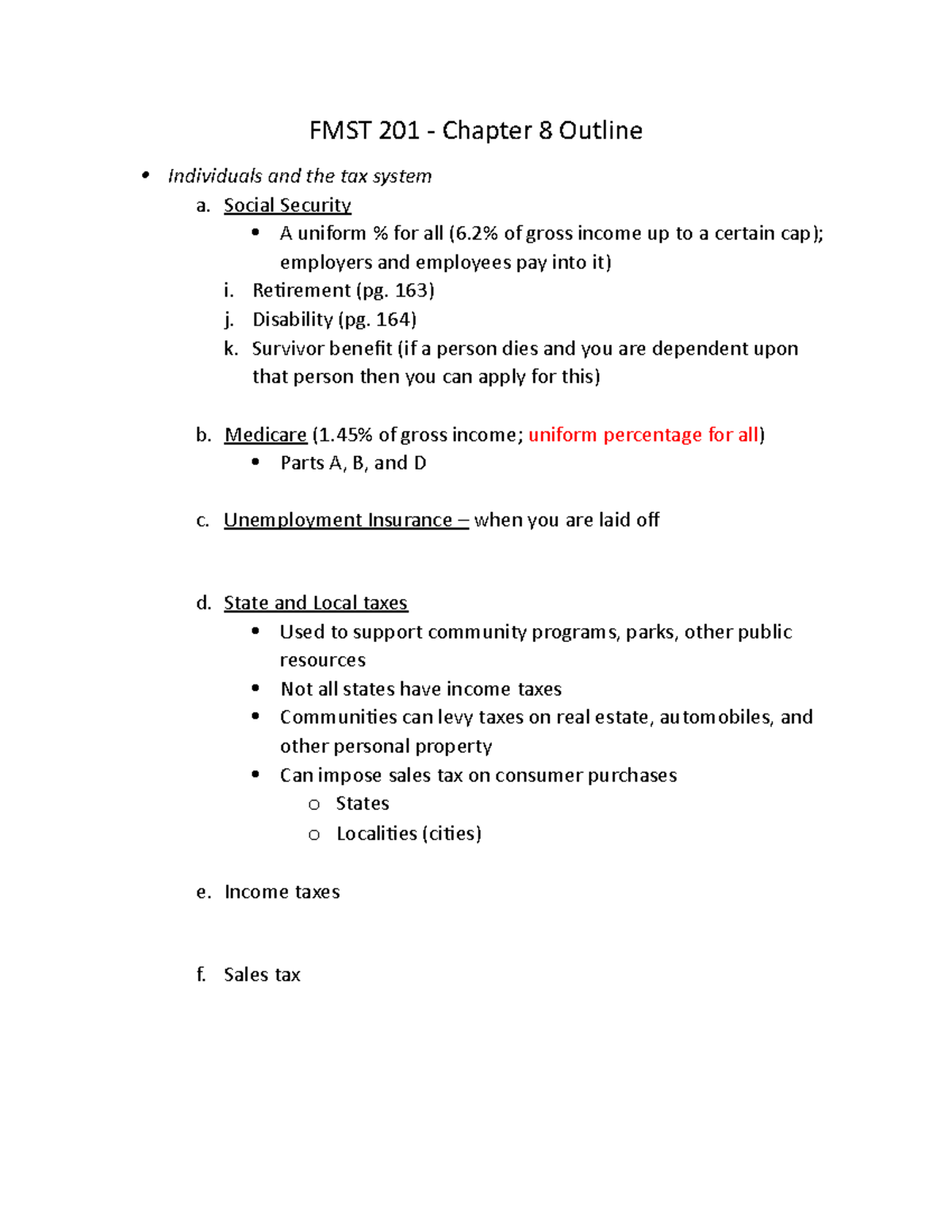 FMST 201 - Chapter 8 Outline - FMST 201 - Chapter 8 Outline Individuals ...