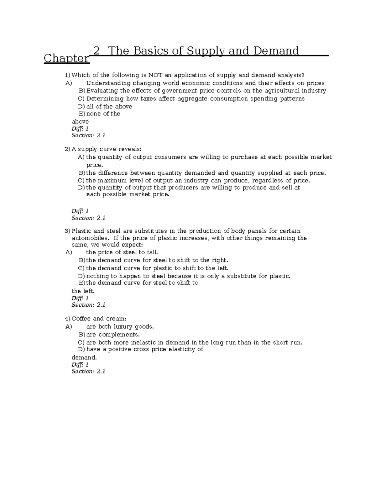Chapter 2 The Basics of Supply and Demand - Chapter 2 The Basics of ...