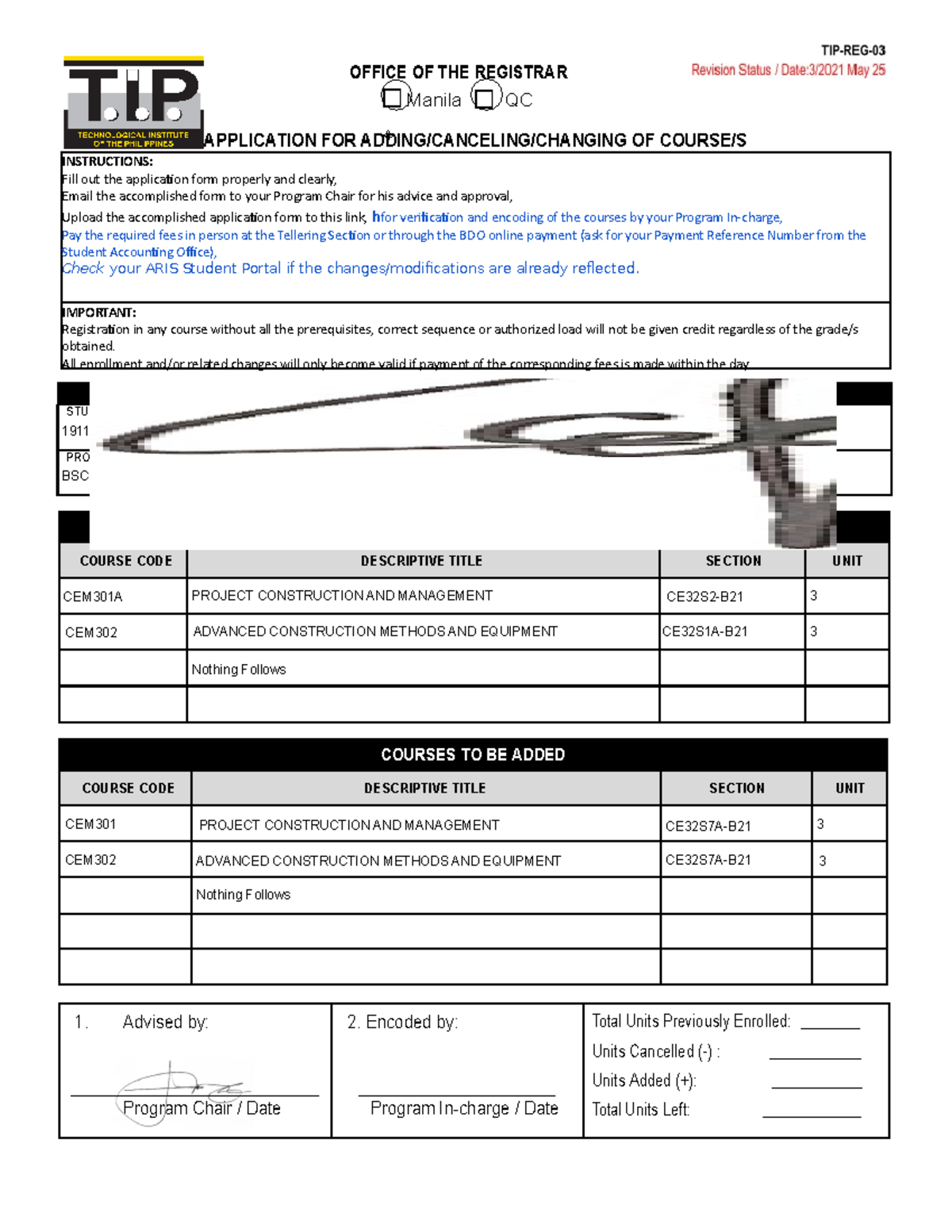 1643894781905 TIP-REG-03 Ap for Adding Canceling Changing of Courses ...