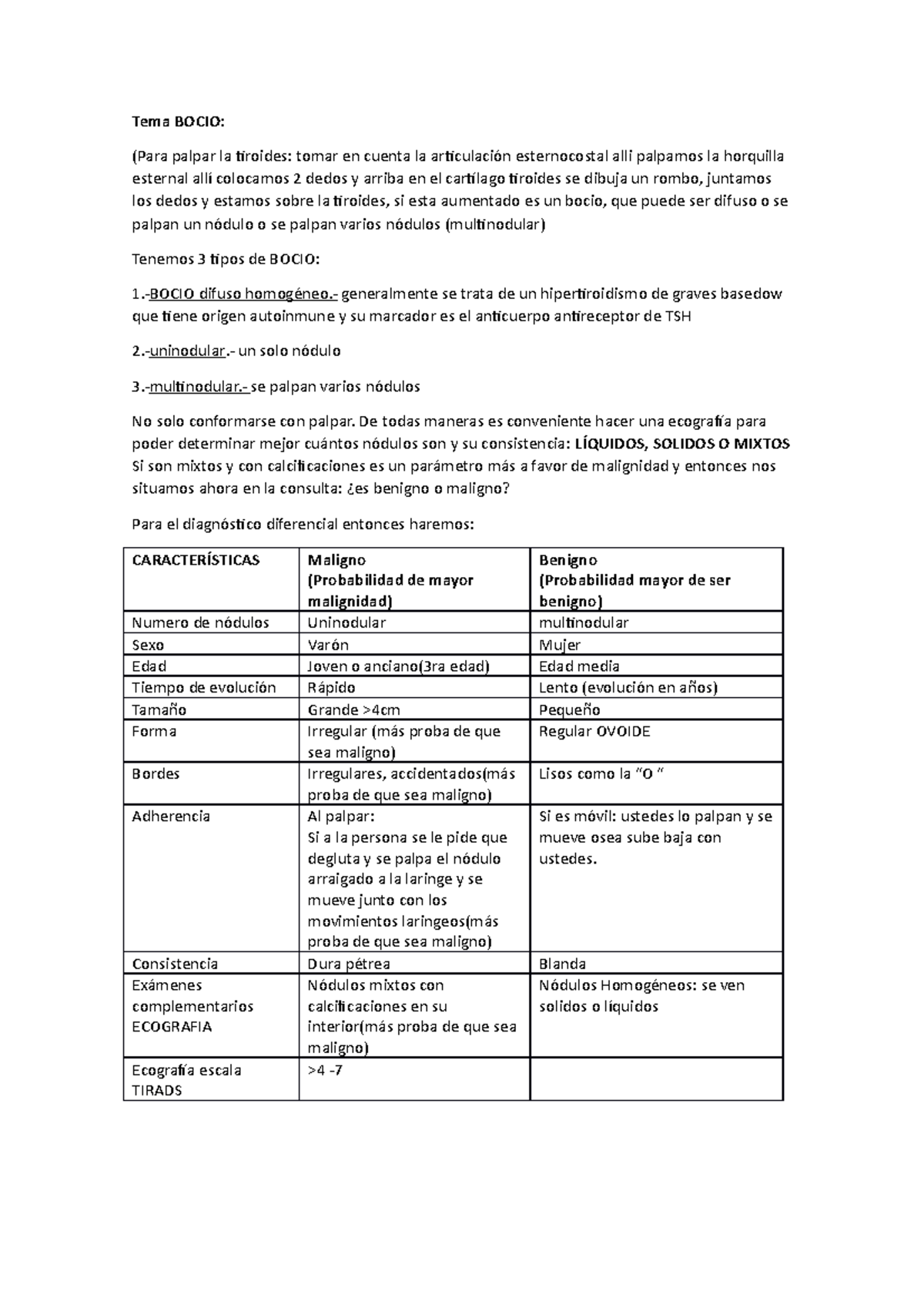 Bocio - Endocrinología - Tema BOCIO: (Para palpar la tiroides: tomar en ...