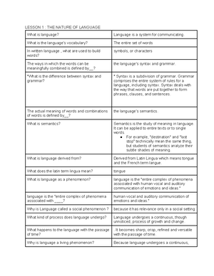 Introduction TO English Language System-prelim - LESSON 1 : THE NATURE ...