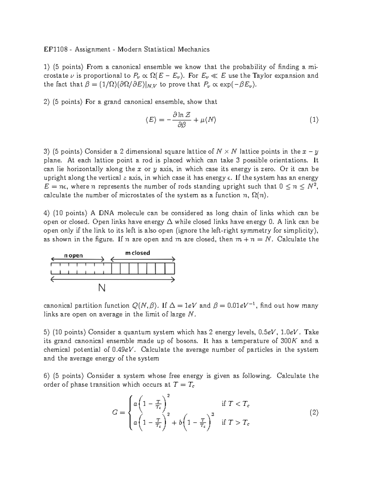 Mod Phy Assignment 4 - EP1108 - Assignment - Modern Statistical Mechanics (5 points) From a ...