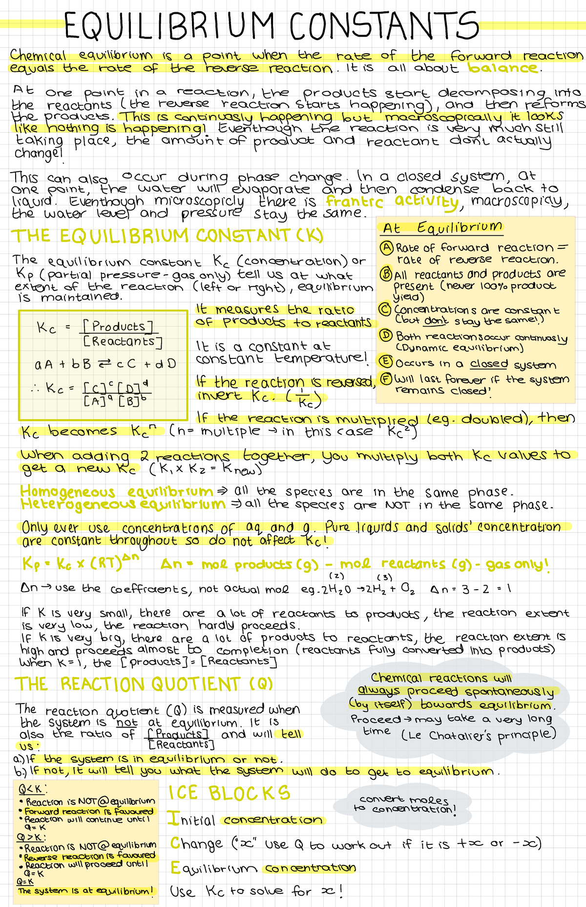 Theme 1 - EQUILIBRIUM CONSTANTS Chemical equilibrium is a point when ...
