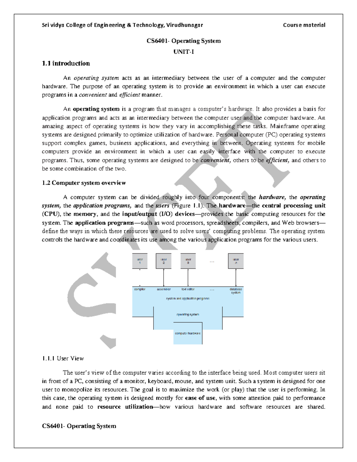 Unit-1 - dfsgvdfbdfbdfvbd - CS6401- Operating System UNIT-I 1 introduction An operating system ...