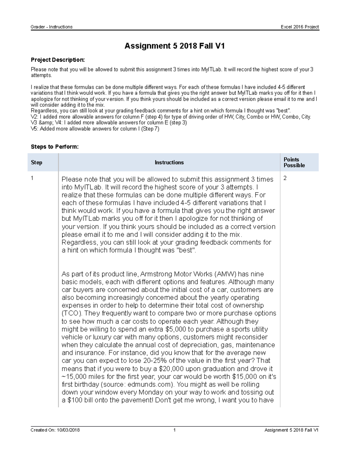 Assignment 5 2018 Fall V1 Instructions - Grader - Instructions Excel ...