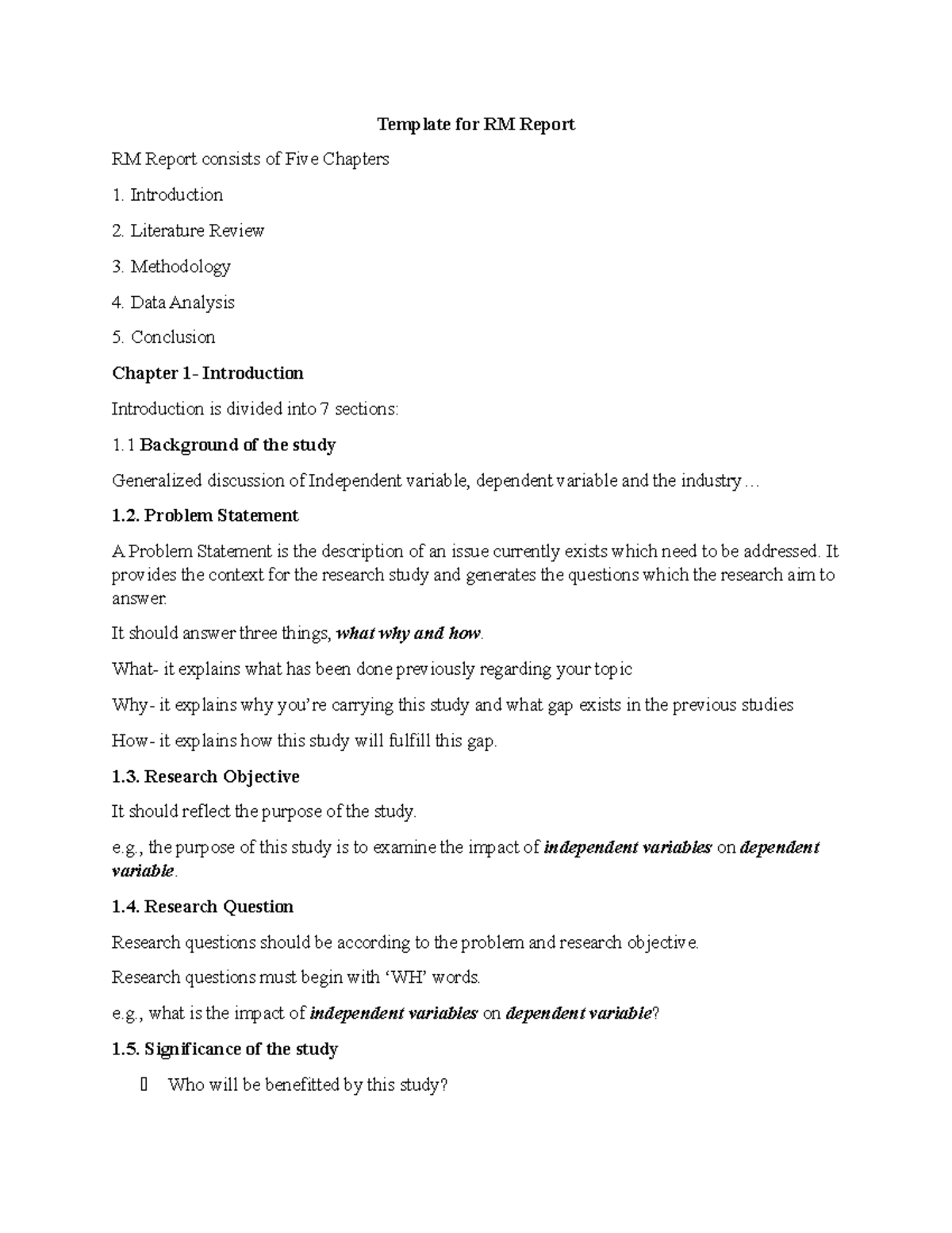 Template for thesis - Template for RM Report RM Report consists of Five ...