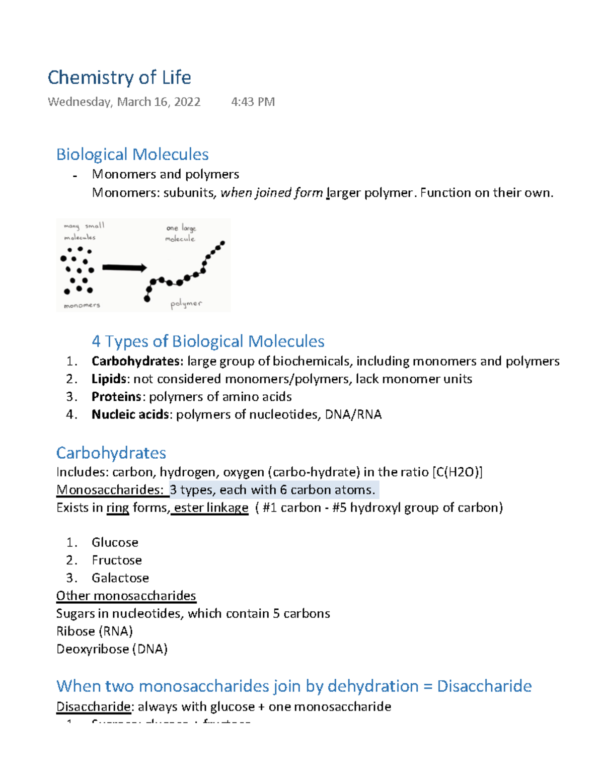 Chemistry of Life - biological molecules sugars lipids proteins ...