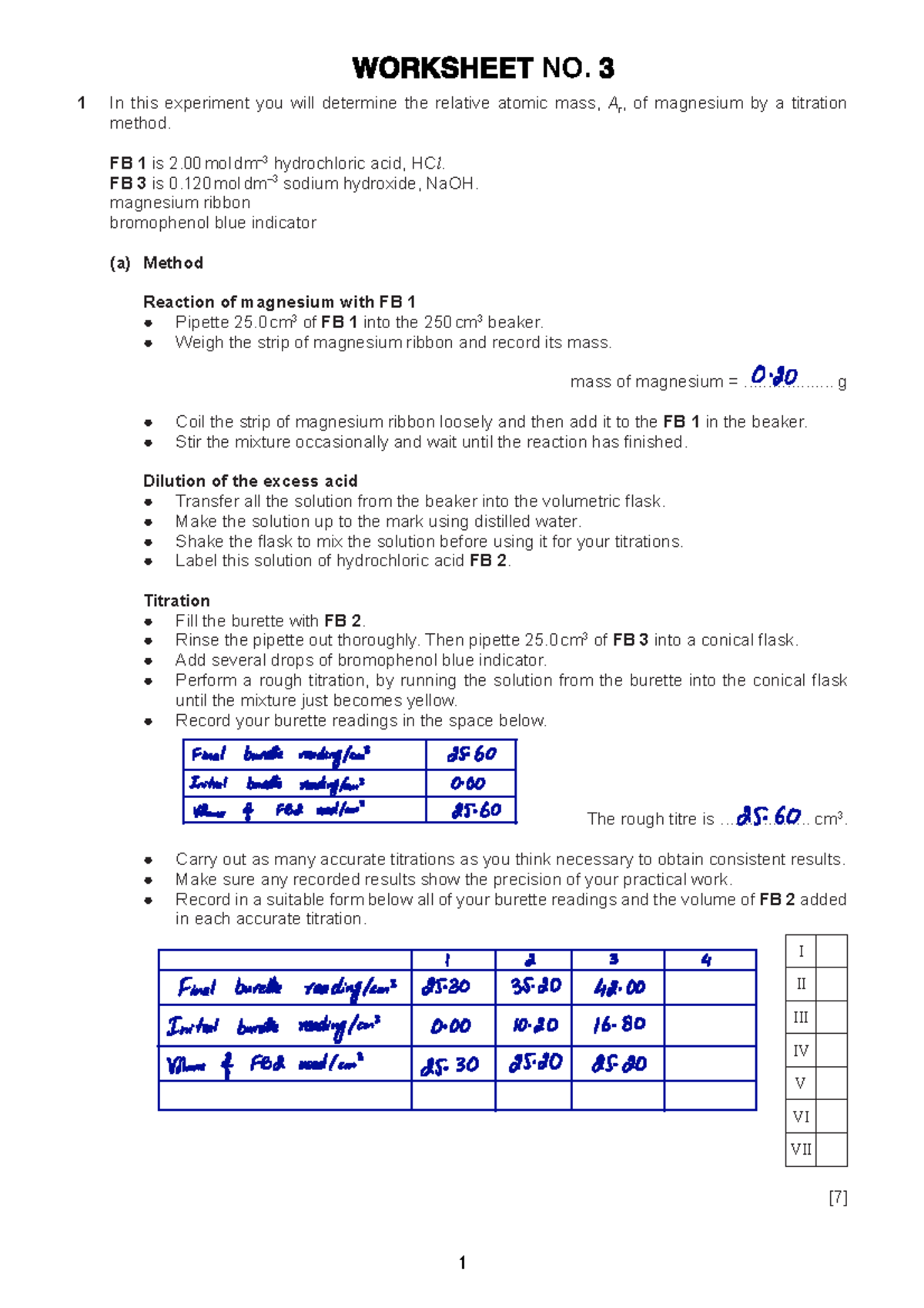 Worksheet-3 - Chemistry Problem-Solved - WORKSHEET NO. 3 I II III IV V ...
