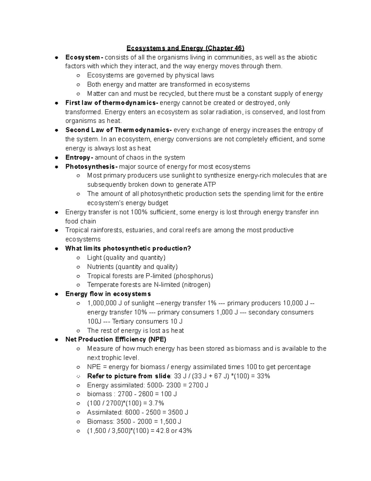 Bio100 Lecture 4 9 12 - Ecosystems and Energy (Chapter 46) Ecosystem ...
