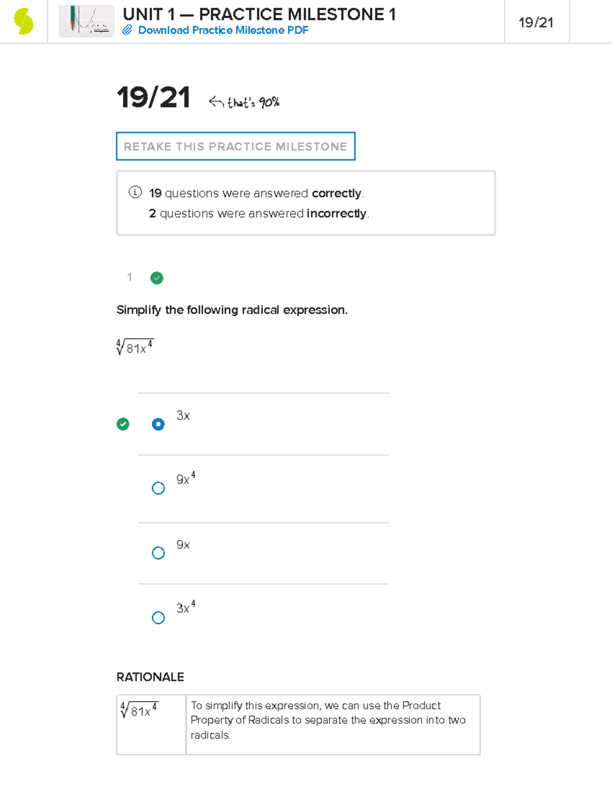 Sophia Algebra Practice Milestone 1 - 1 19 / 21 that's 90% RETAKE THIS ...