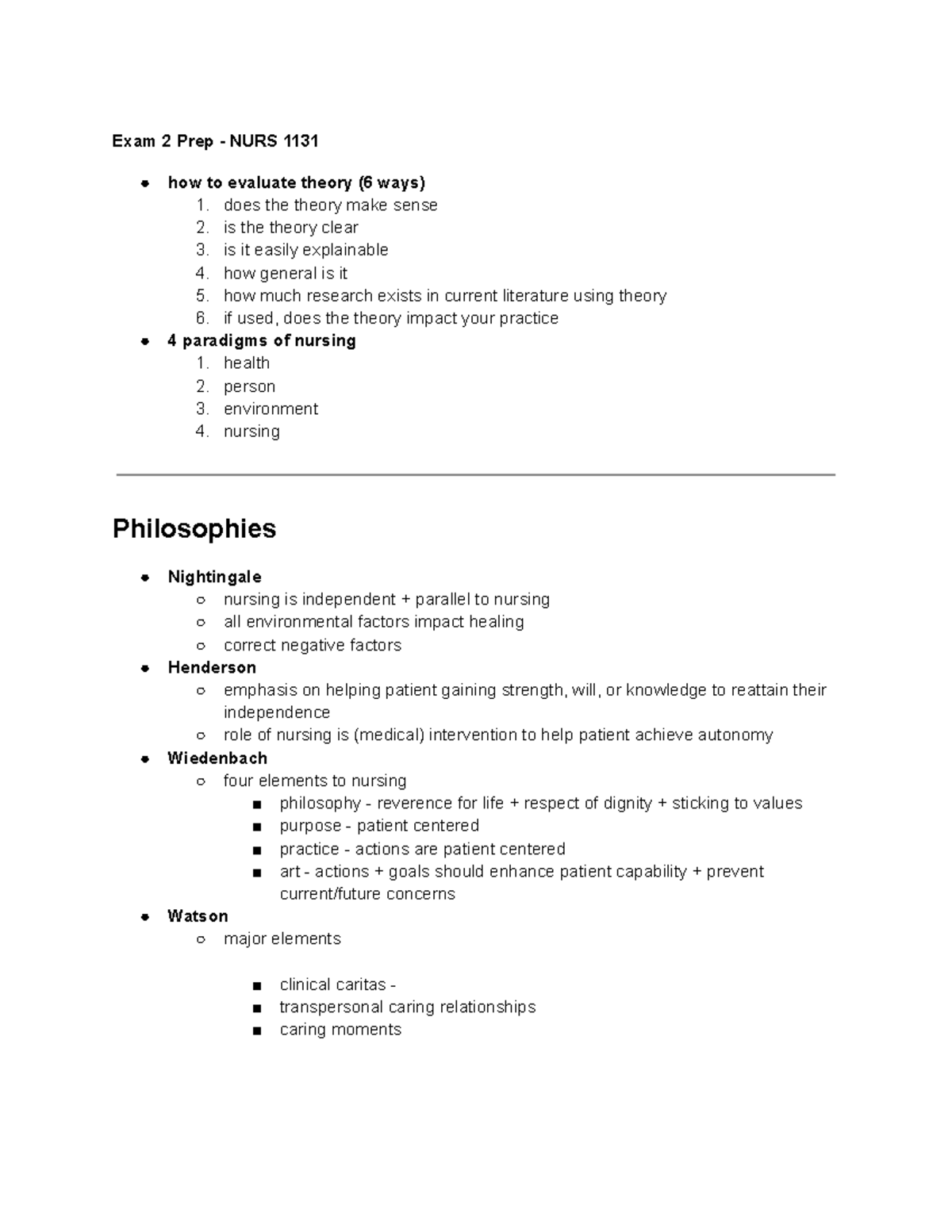 Copy of Exam 2 Prep - notes for test - Exam 2 Prep - NURS 1131 how to ...