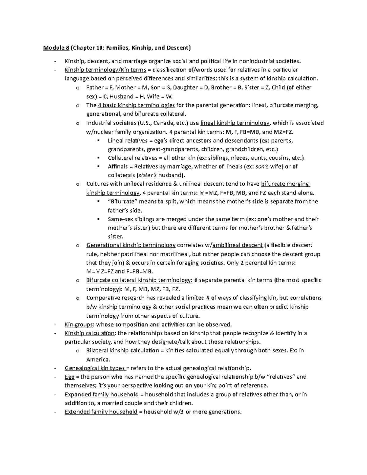 Exam 3 Notes - Module 8 (Chapter 10: Families, Kinship, and Descent ...