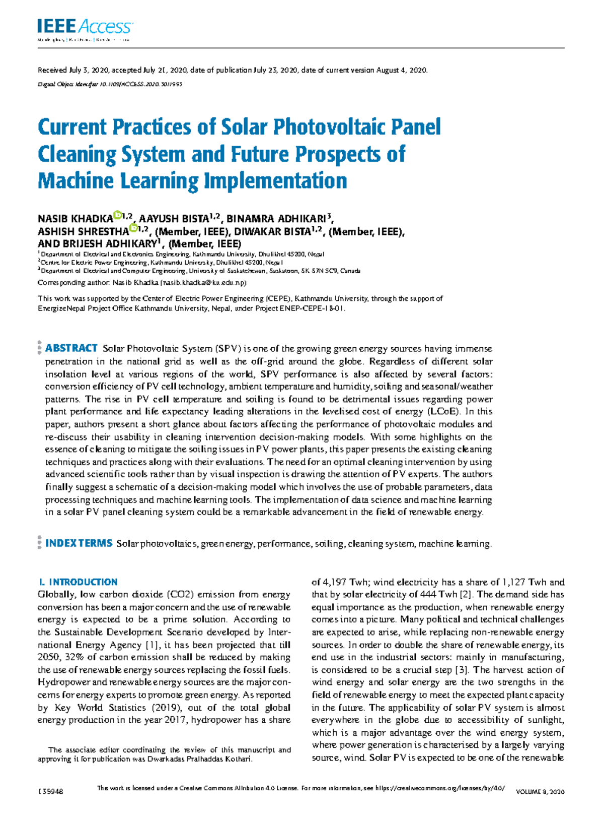 Current Practices of Solar Photovoltaic Panel Cleaning System and Future Prospects of Machine ...