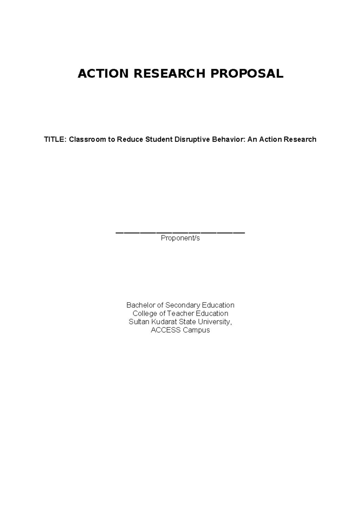 Action-research-template - ACTION RESEARCH PROPOSAL TITLE: Classroom to ...