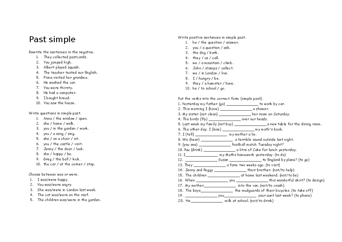 Past simple mar casa - aprende ingles - Past simple Rewrite the ...