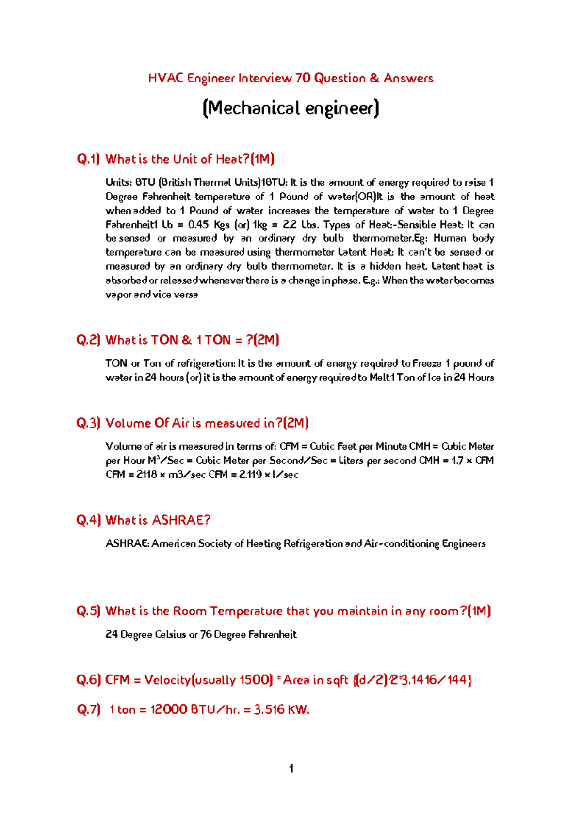 HVAC duct and AHU 1722504413 - HVAC Engineer Interview 70 Question & Answers (Mechanical - Studocu