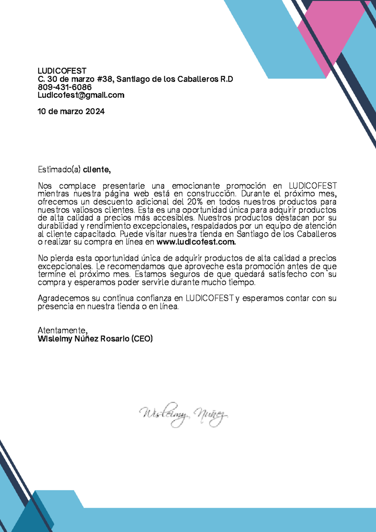 Carta comercial de promoción - Estimado(a) cliente, Nos complace ...