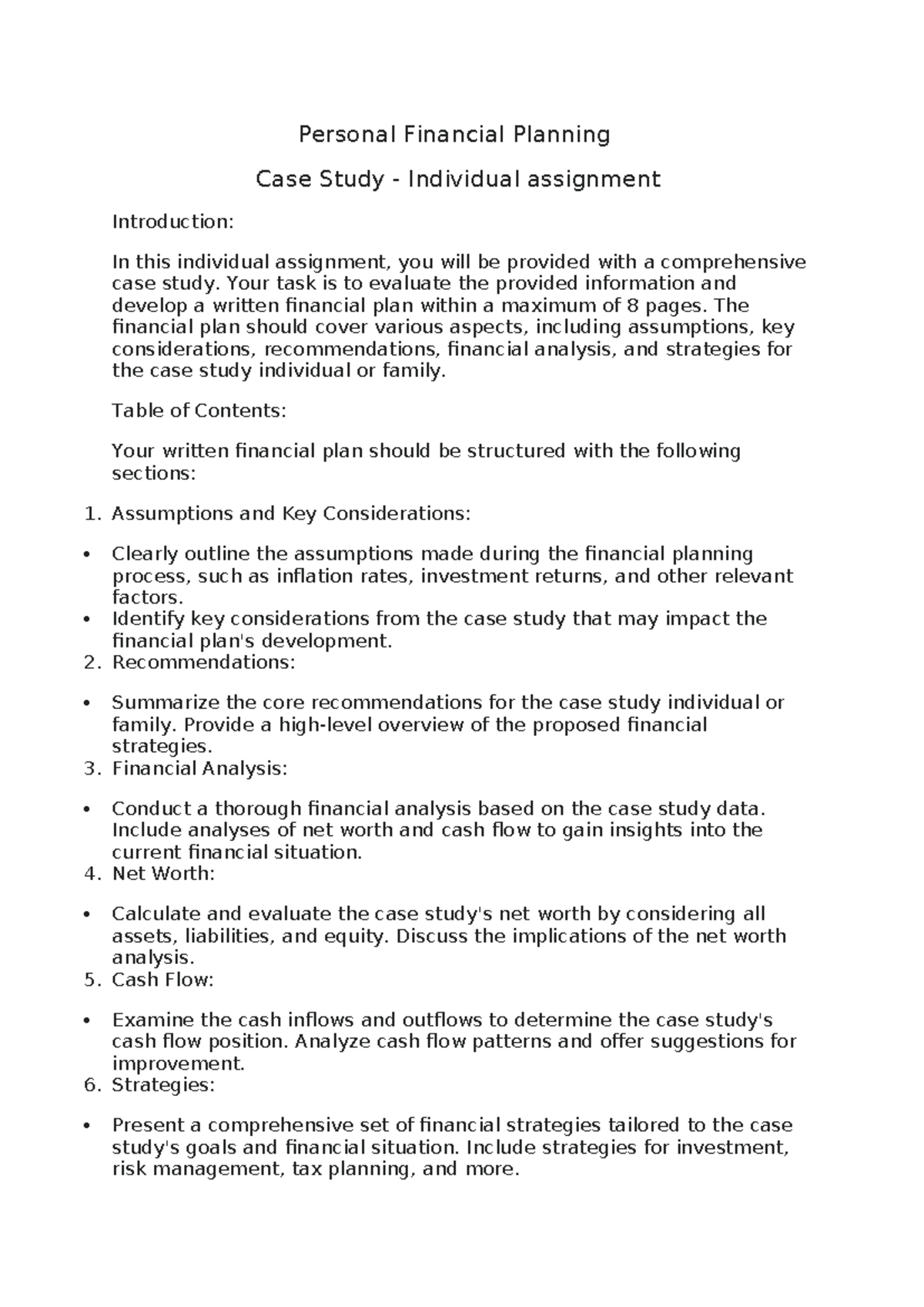 Assignment Individual - Personal Financial Planning Case Study ...