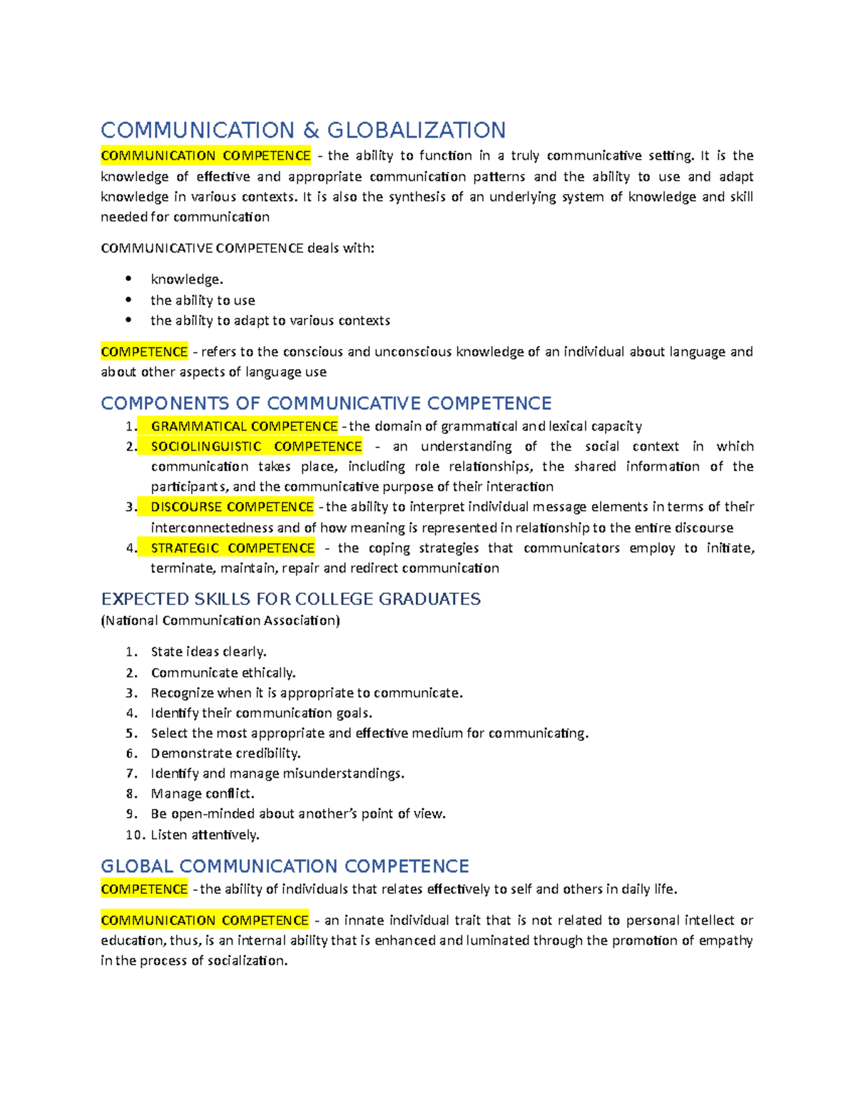 ENG 3A Chapter 2 Communication AND Globalization - COMMUNICATION ...