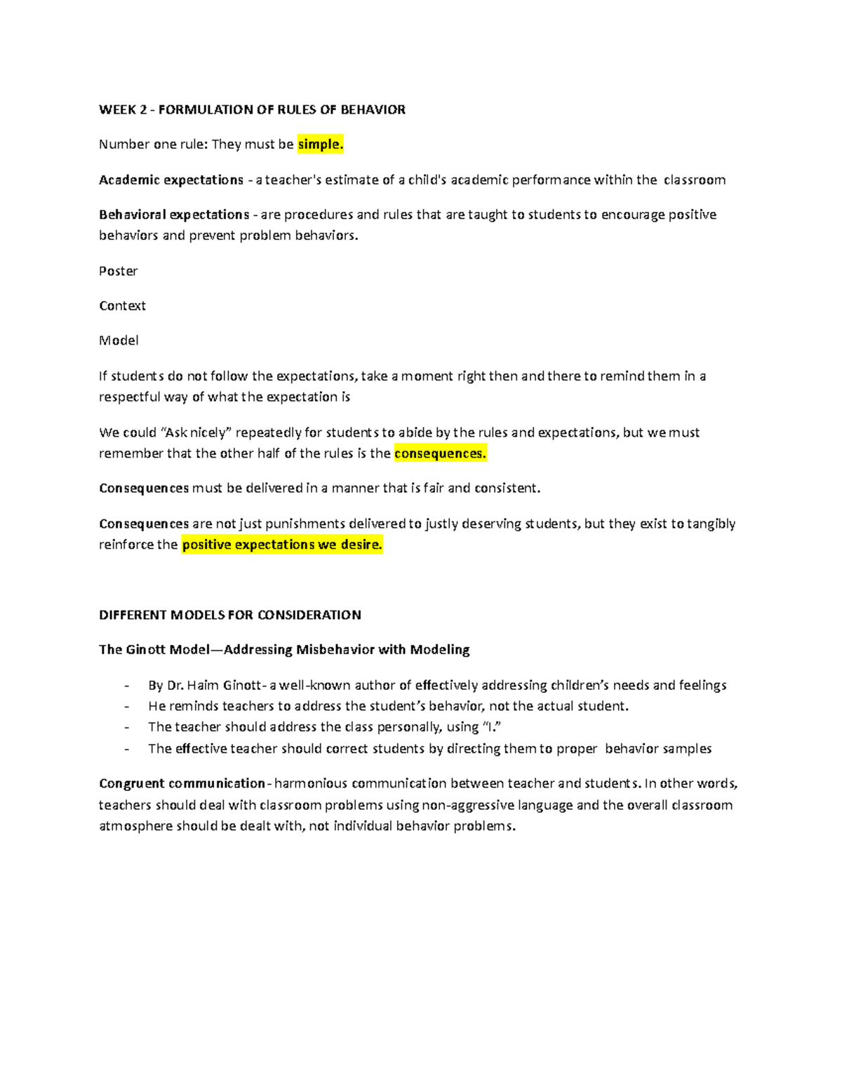 Pedagogy Prelim - REVIEWER - WEEK 2 - FORMULATION OF RULES OF BEHAVIOR ...