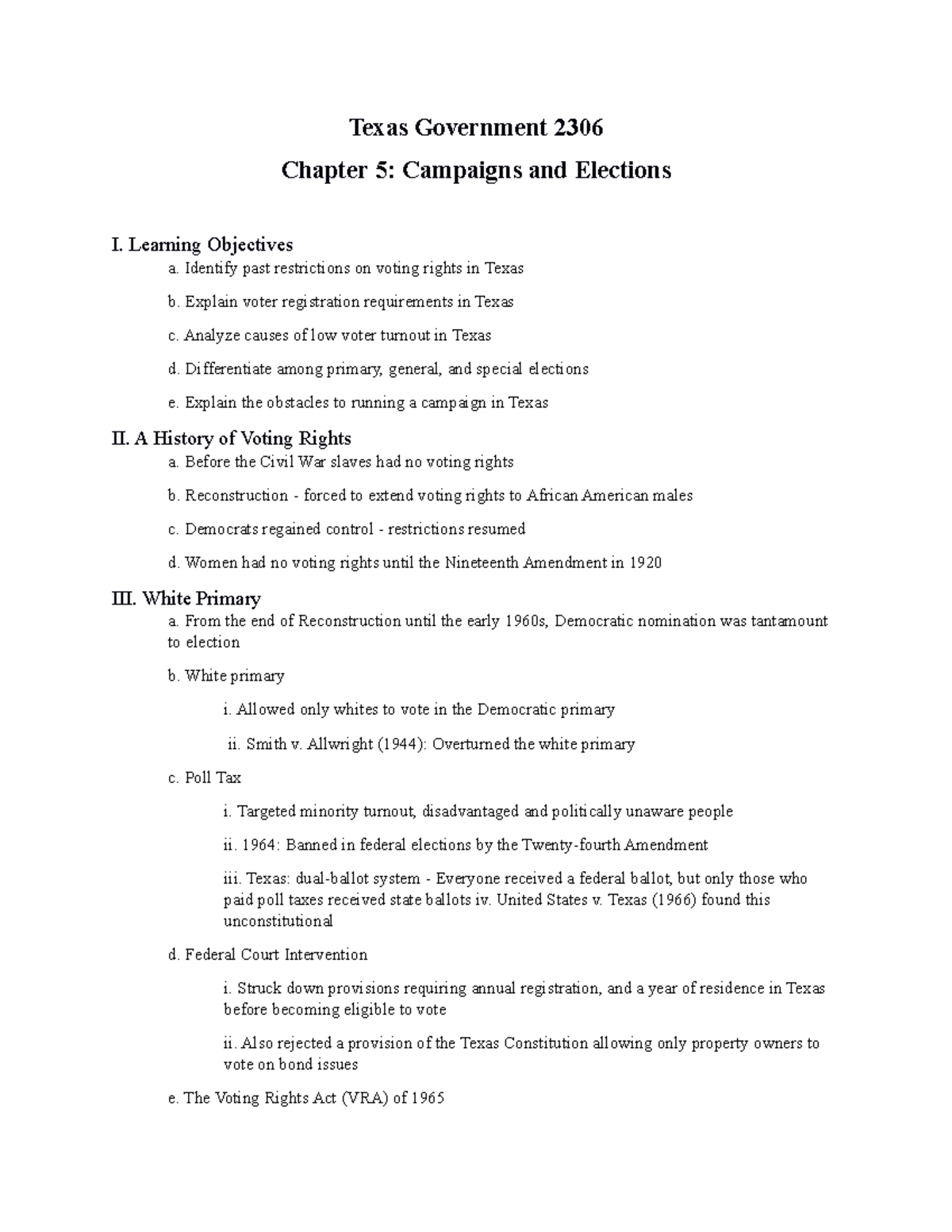 Campaign and Elections Study Guide - Texas Government 2306 Chapter 5 ...