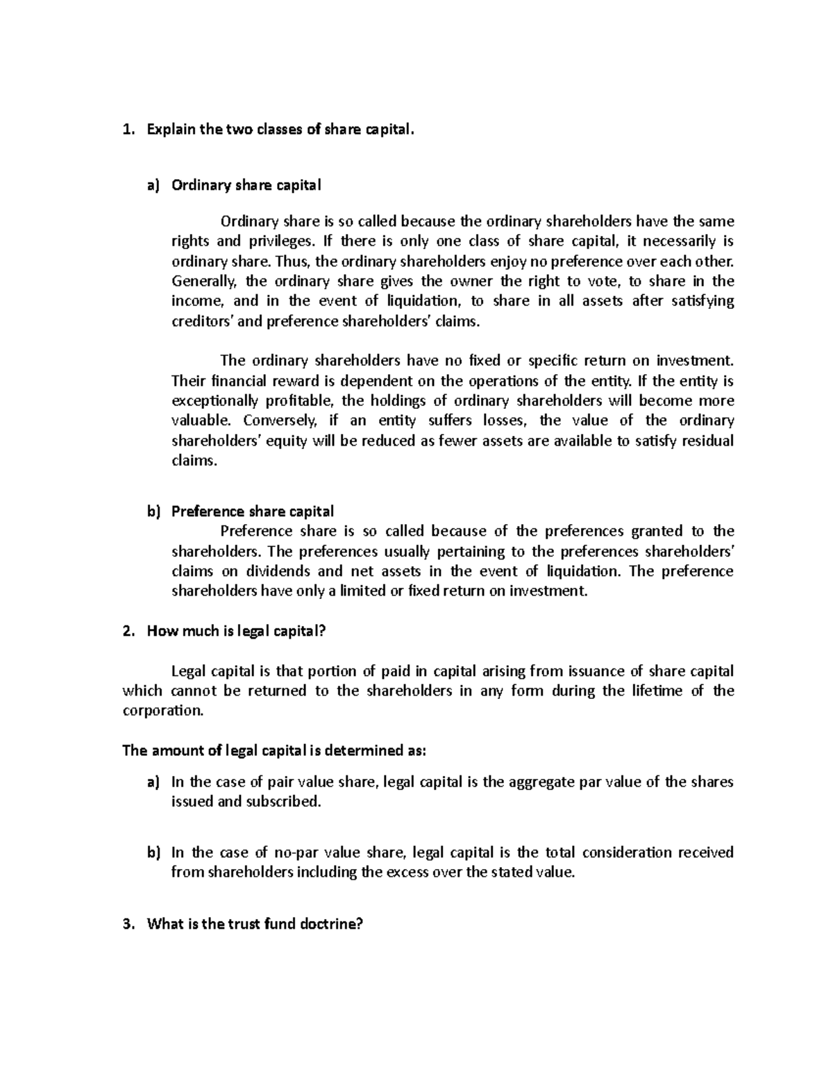 Ia 27 - Enjoy learning - Explain the two classes of share capital. a ...