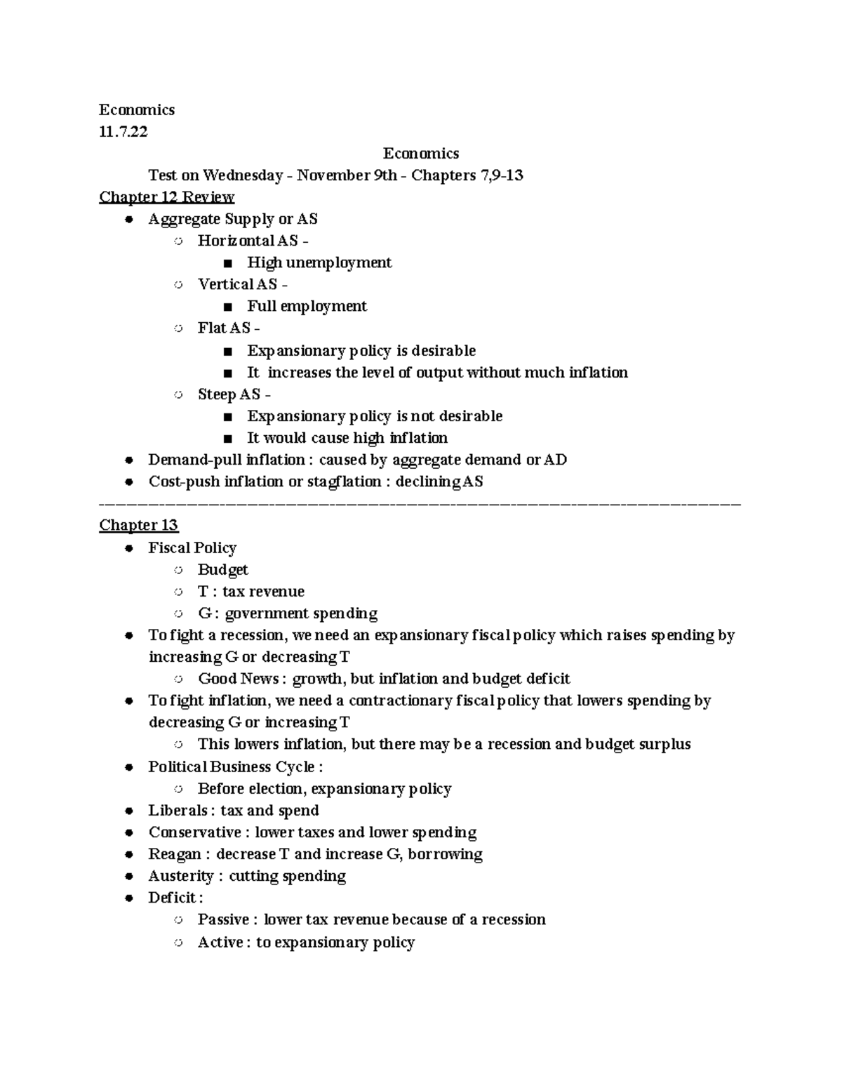 Economics - 11 - Economics 11. Economics Test on Wednesday - November ...