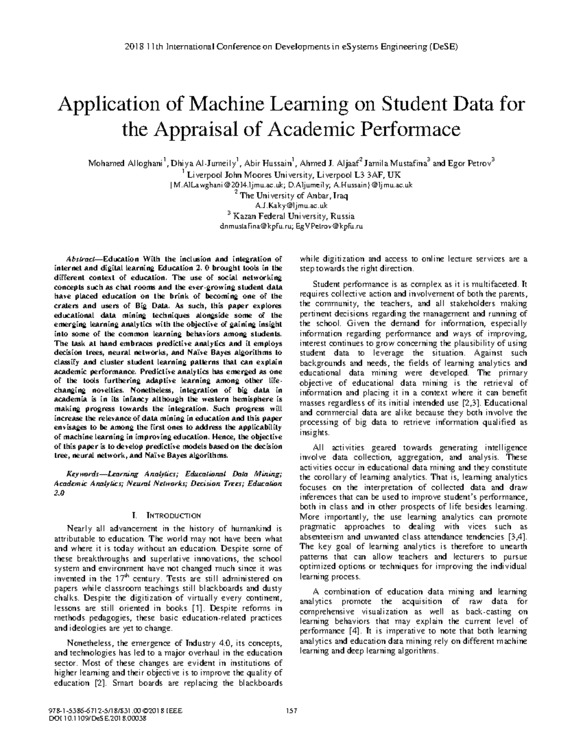 A6 - urgente - Application of Machine Learning on Student Data for the ...