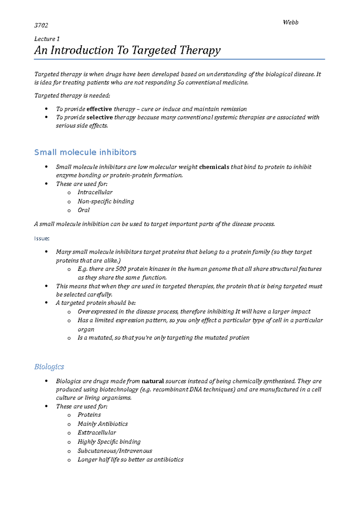 An Introduction To Targeted Therapy - 3702 Lecture 1 An Introduction To ...