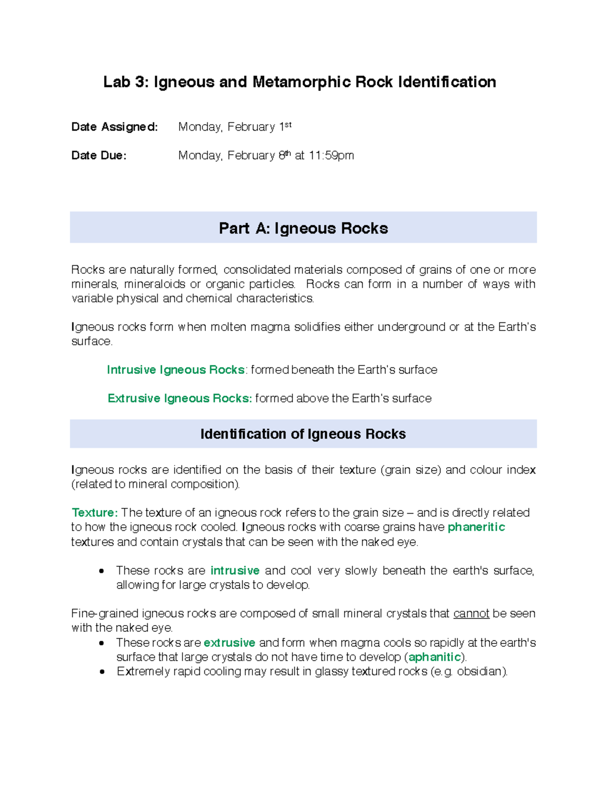Pre-Lab Reading - Lab 3 - How to Identify Igneous and Metamorphic Rocks ...