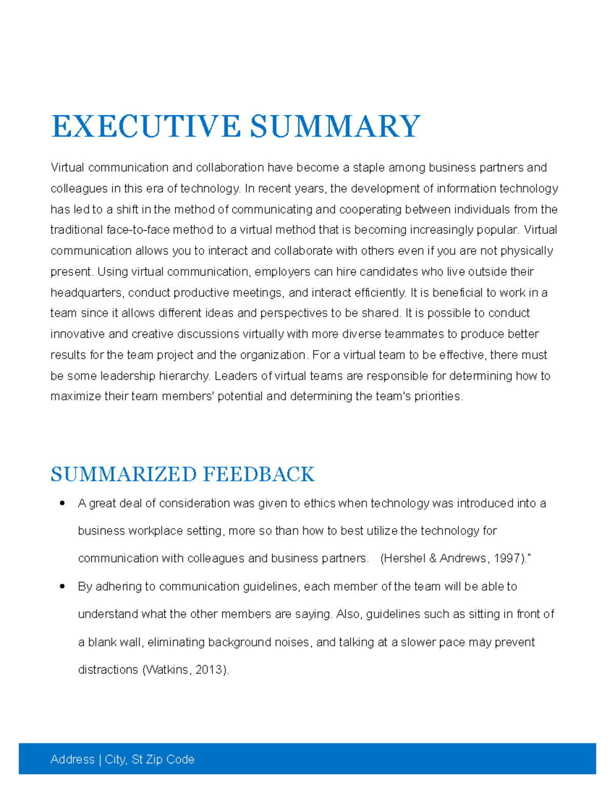 Executive Summary - Summaries - EXECUTIVE SUMMARY Virtual communication ...