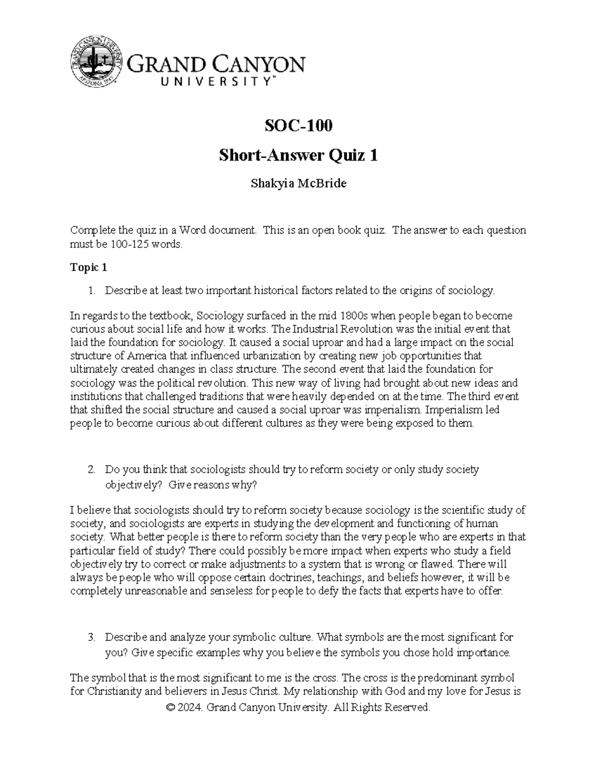 SOC-100.Short-Answer Quiz Shakyia (completed) - SOC- Short-Answer Quiz ...