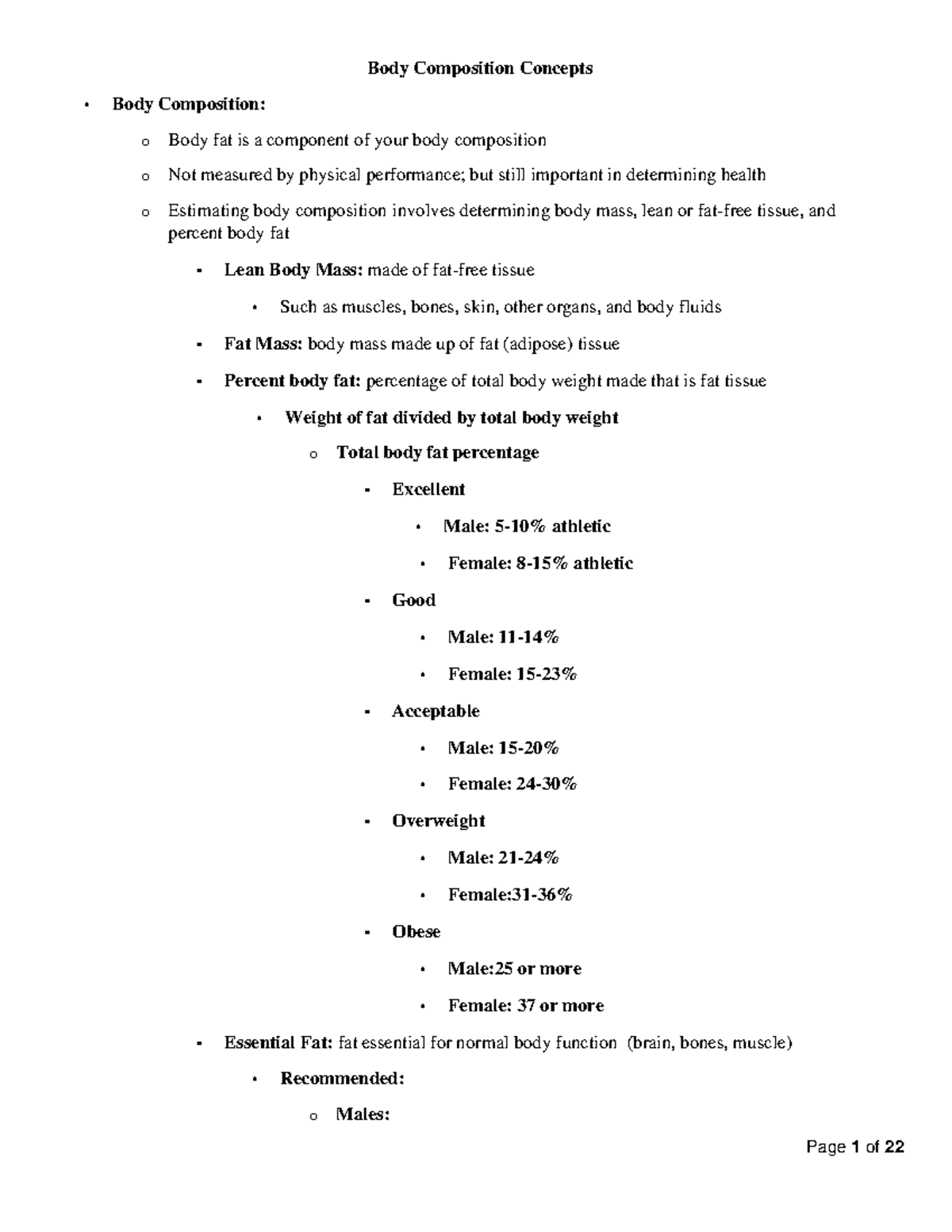 Test 2 study guiide Body Composition Concepts - Body Composition ...