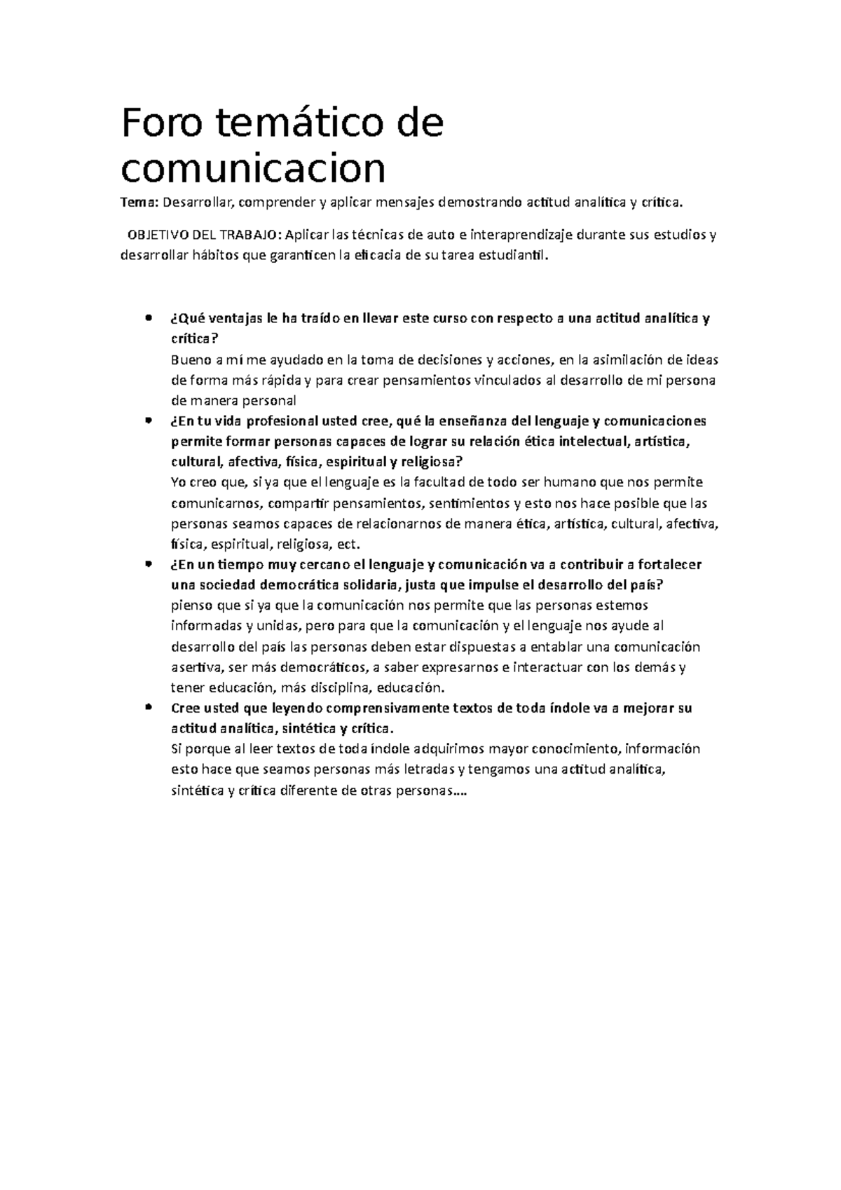Foro temático de comunicacion - Foro temático de comunicacion Tema ...