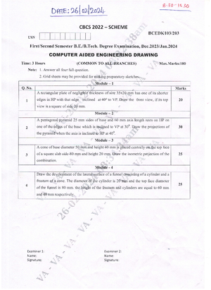 Question paper 6 - CBCS 2022 SCHEME USN Semester Degree Examination, COMPUTER AIDED ENGINEERING ...