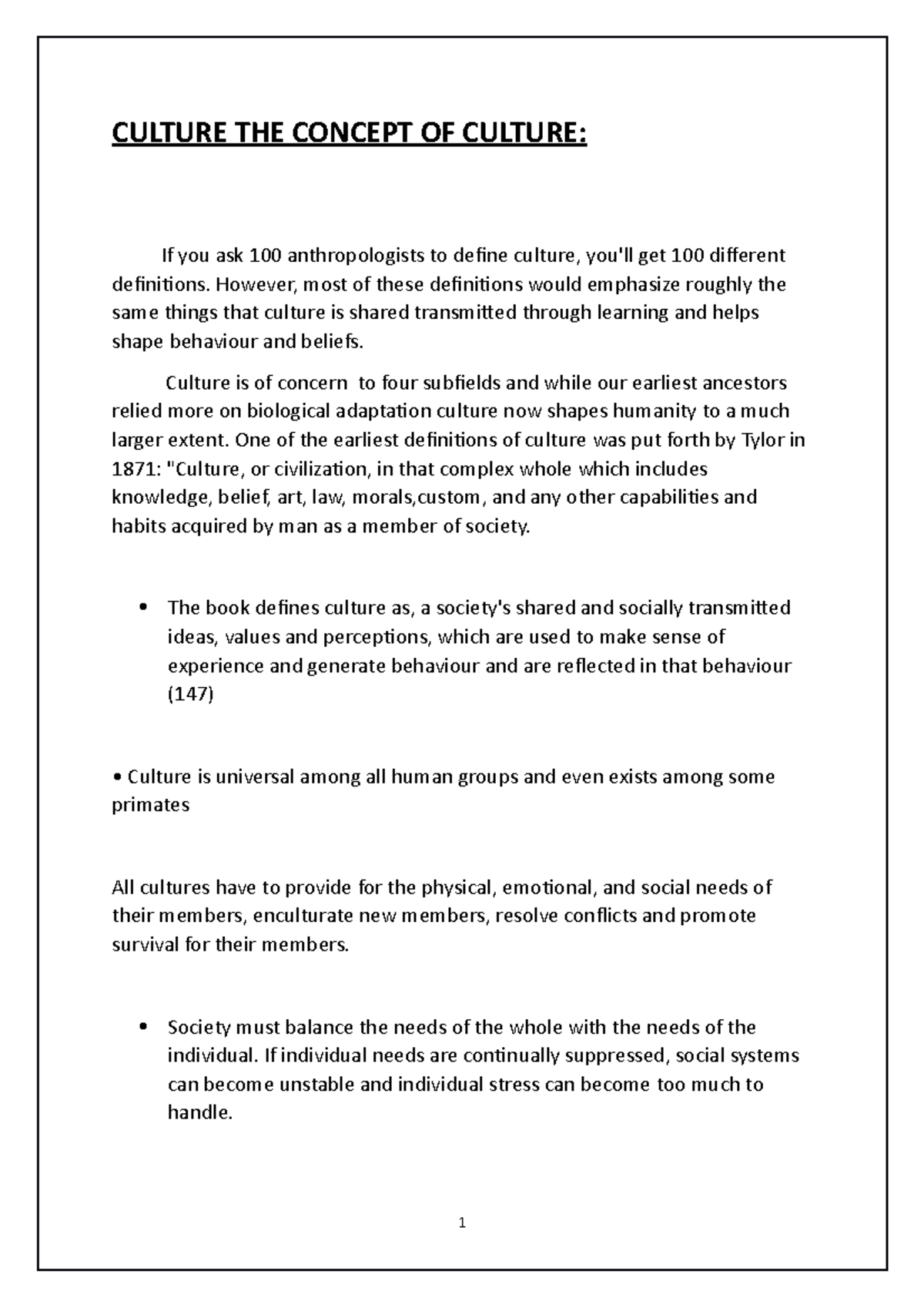 Culture THE Concept OF Culture - Anthropology - Studocu