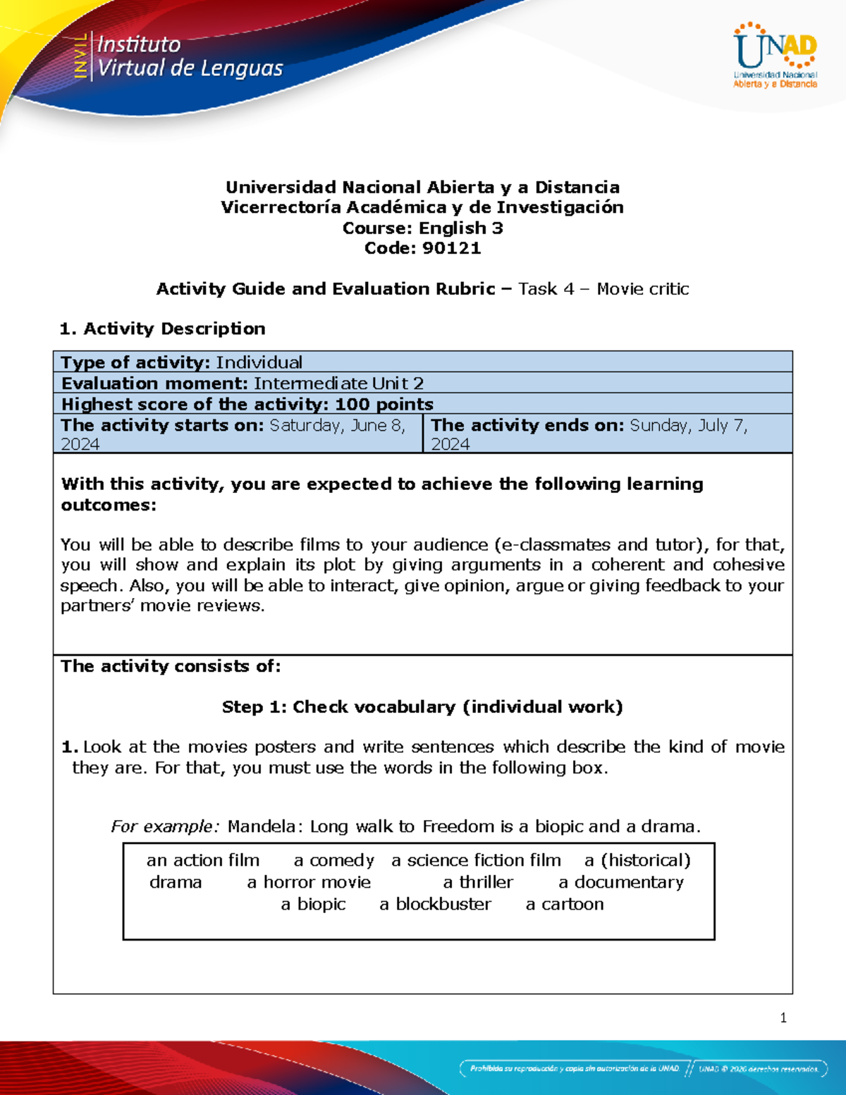Activity Guide and Evaluation Rubric Task 4 – Movie critic ...