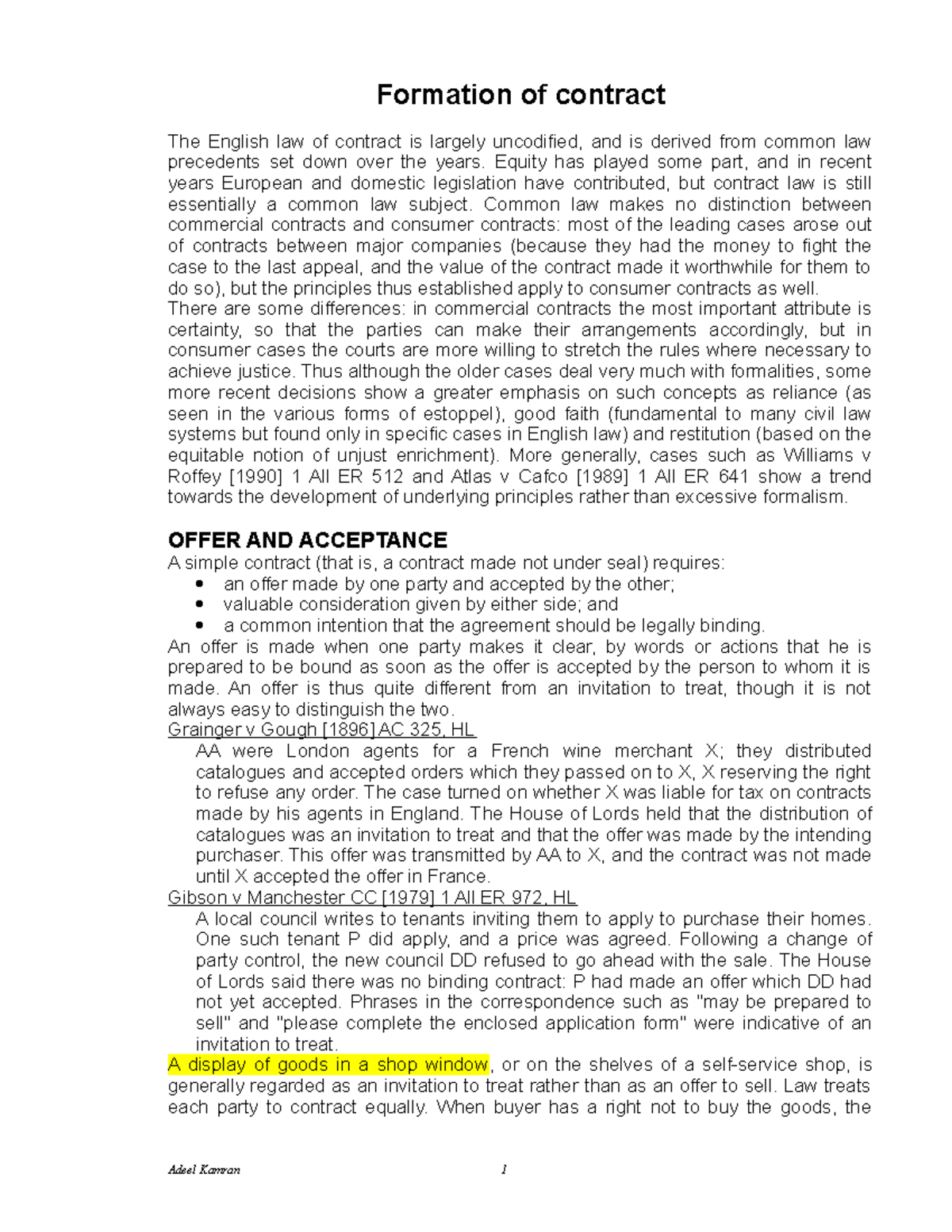 Formation Of Contract - LA1040 - London - Studocu