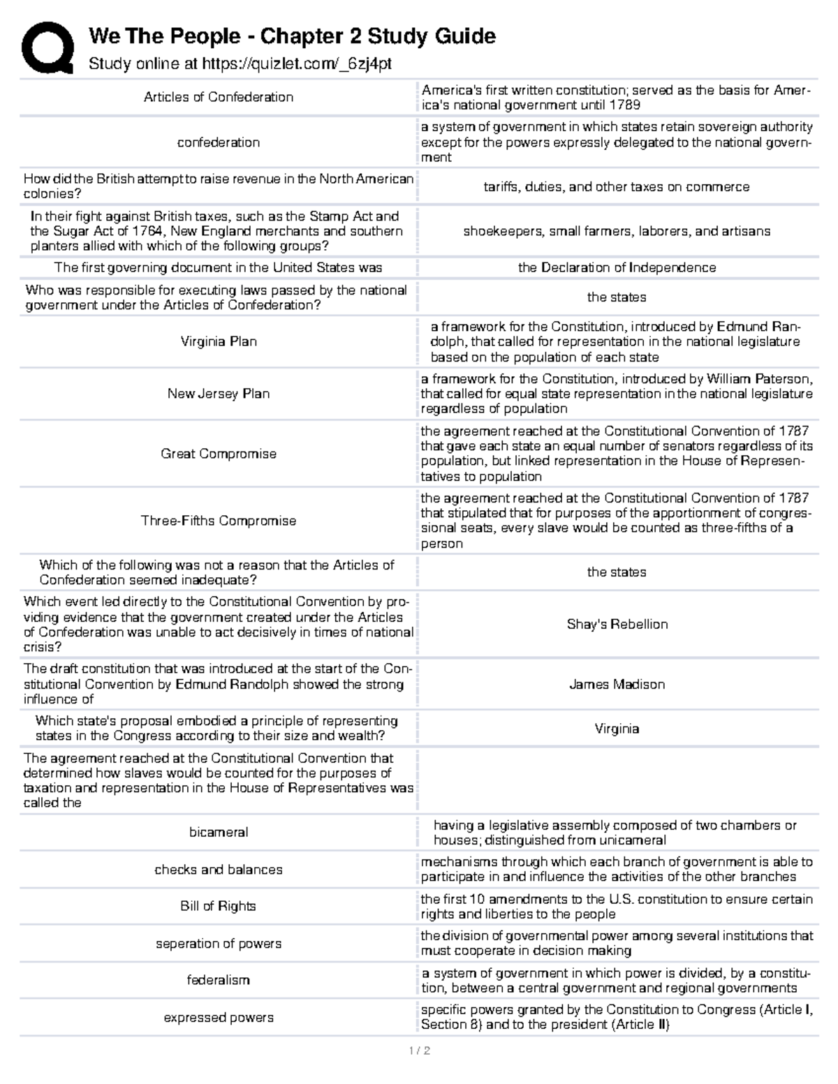 69b5c7c3 cc38 45a1 beb1 8b5093b0a891 - We The People - Chapter 2 Study Guide Study online at ...